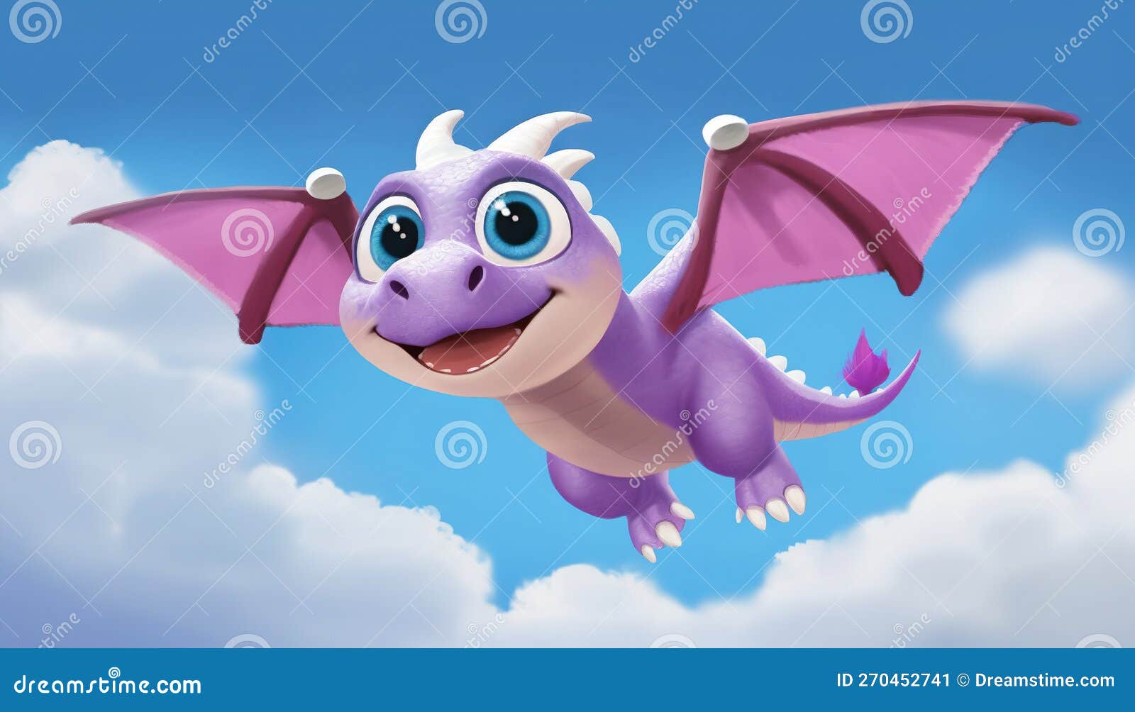 A Purple Dragon Flying through a Blue Sky with White Clouds. Generative ...