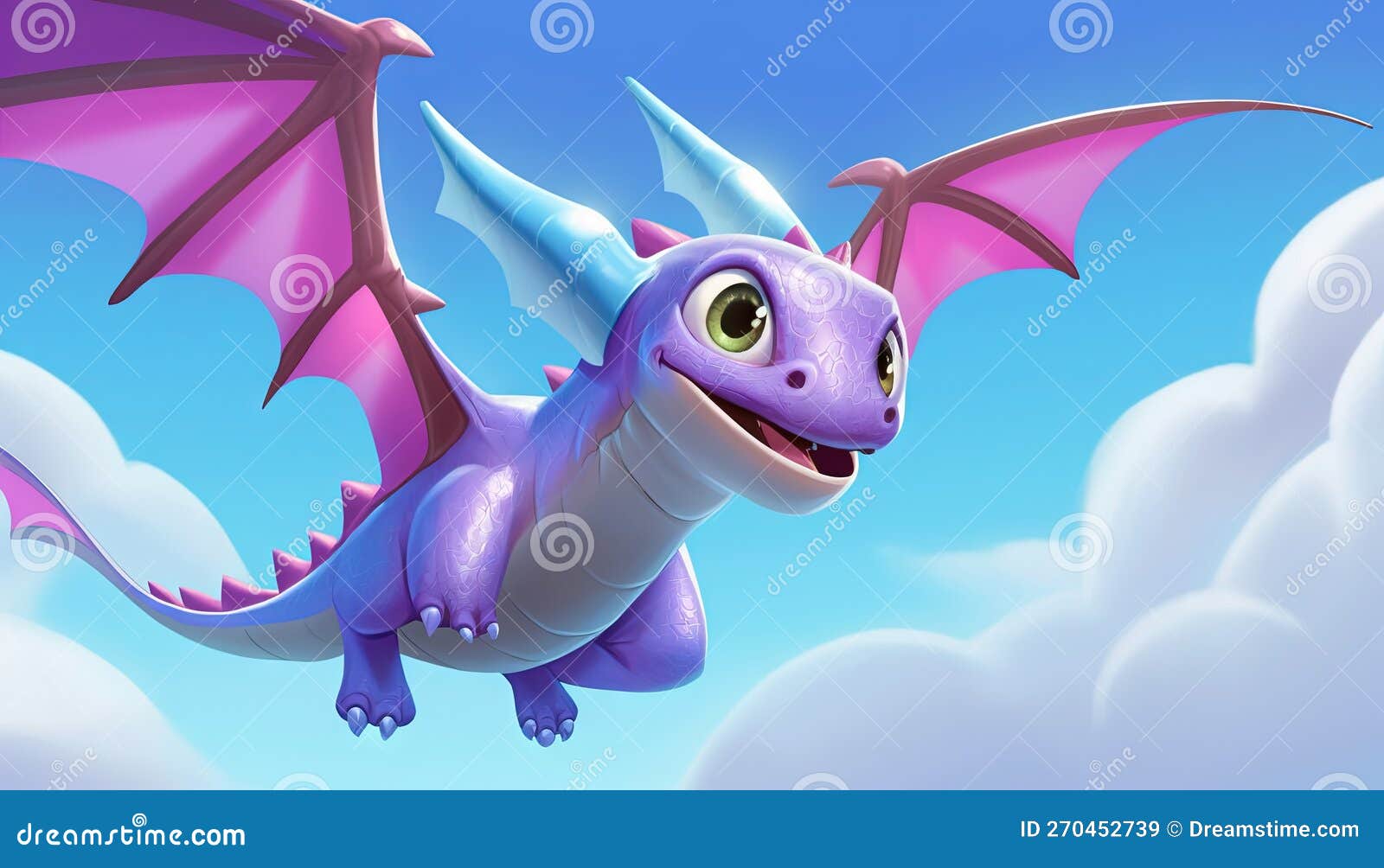 A Purple Dragon Flying through a Cloudy Blue Sky with Clouds ...