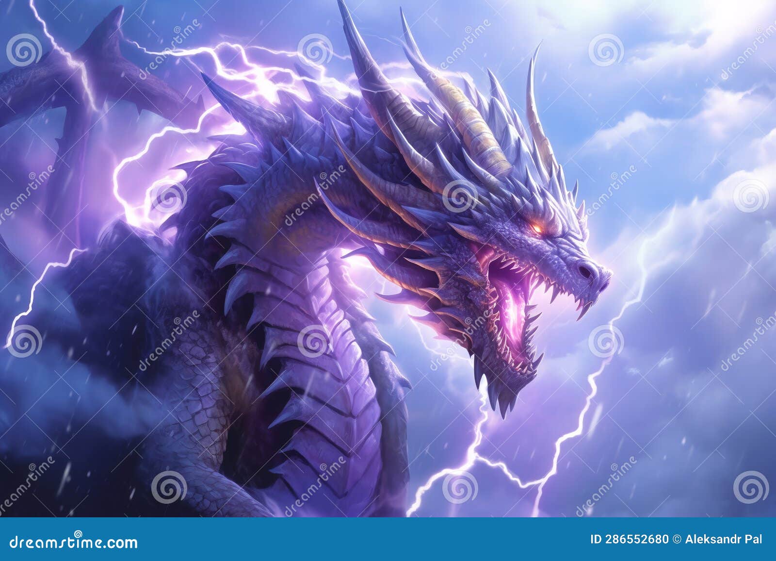 Purple Dragon with Lightning in the Clouds. Fantasy Illustration.ai ...