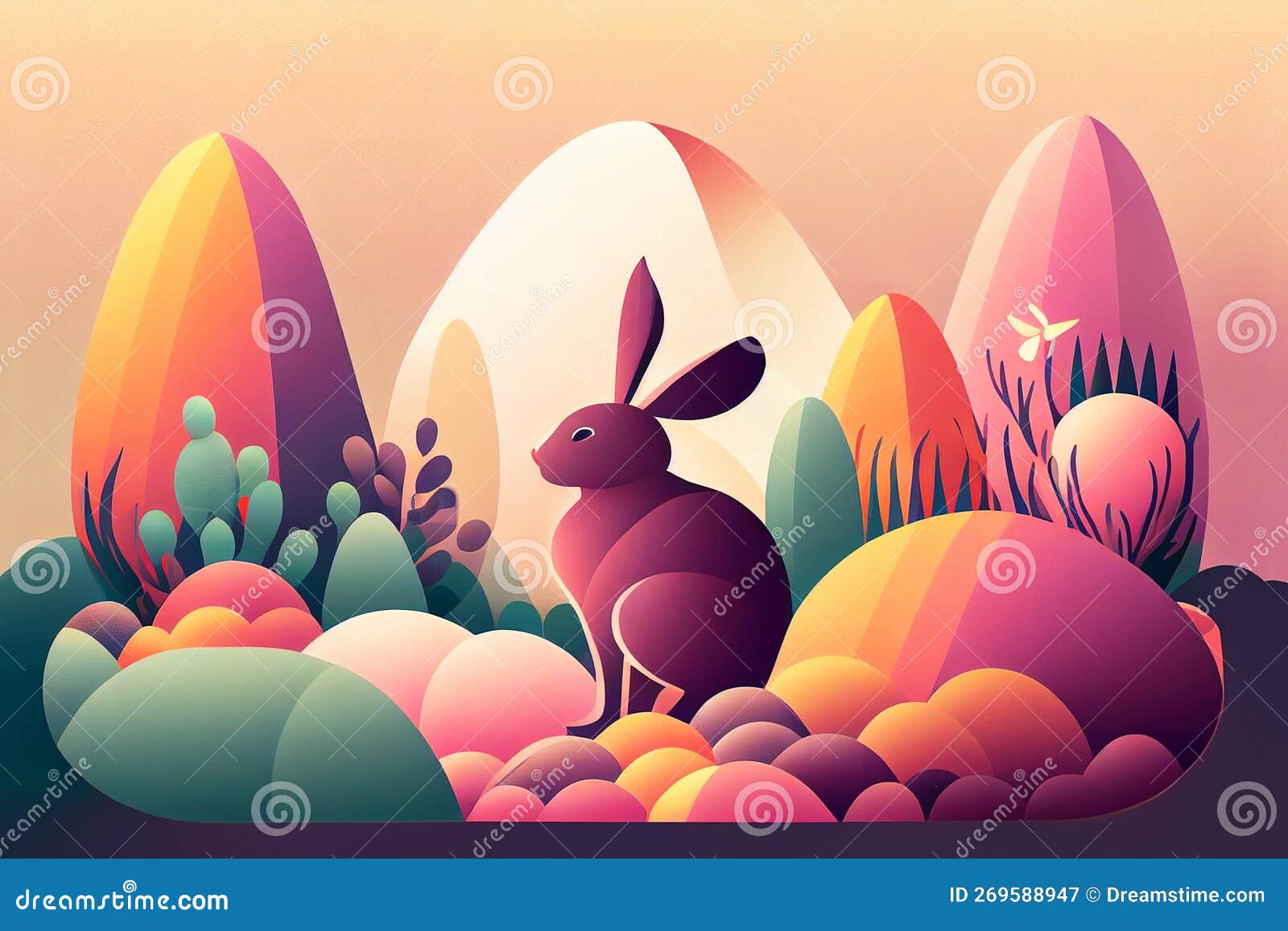 Purple Easter Bunny with Abstract Easter Eggs Cartoon Style ...