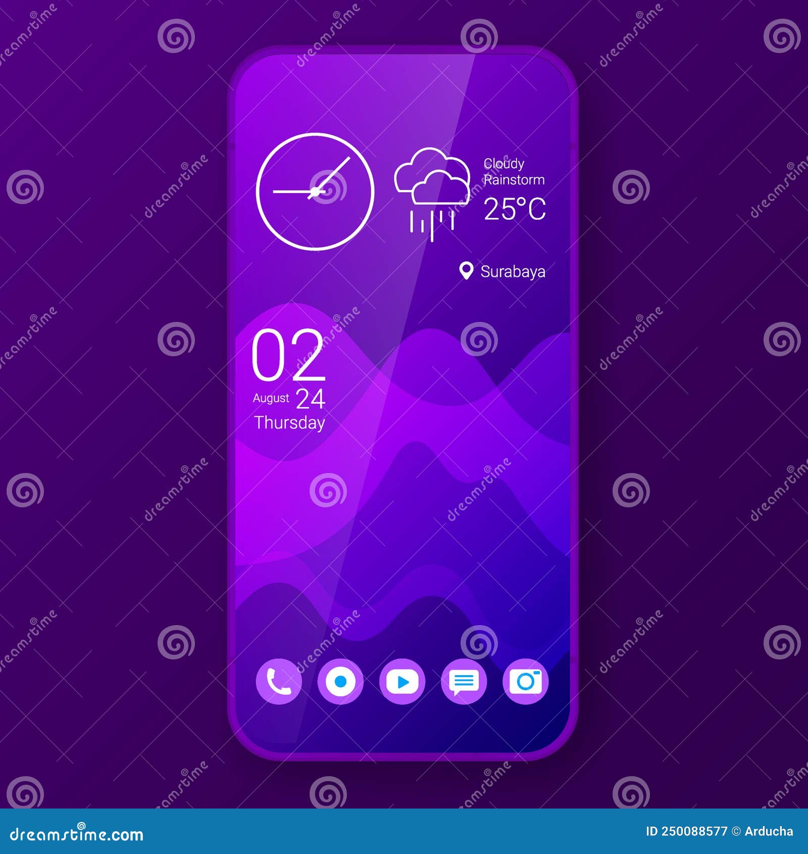 Purple Elegant Home Screen Realistic Smartphone User Interface Stock ...