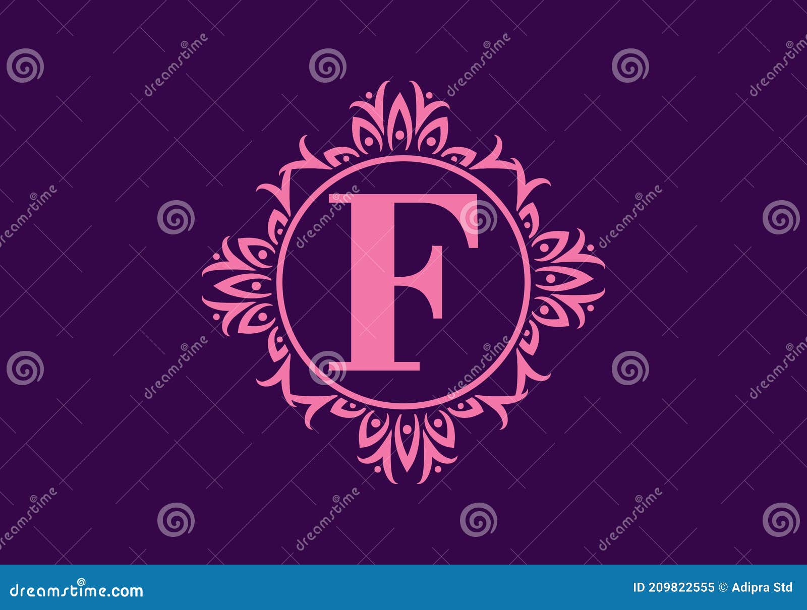 Purple F Initial Letter in Circle Classic Frame Stock Vector ...
