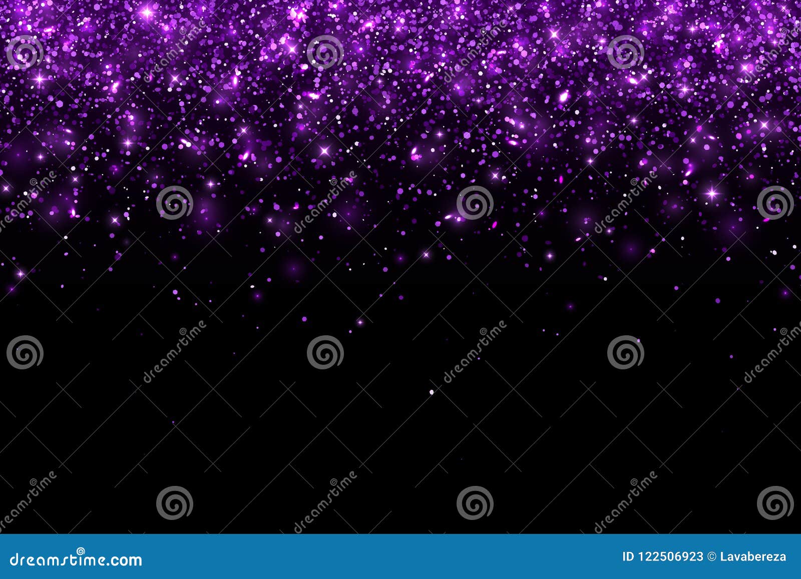 Purple Falling Glitter Particles on Black Background, Horizontal ...