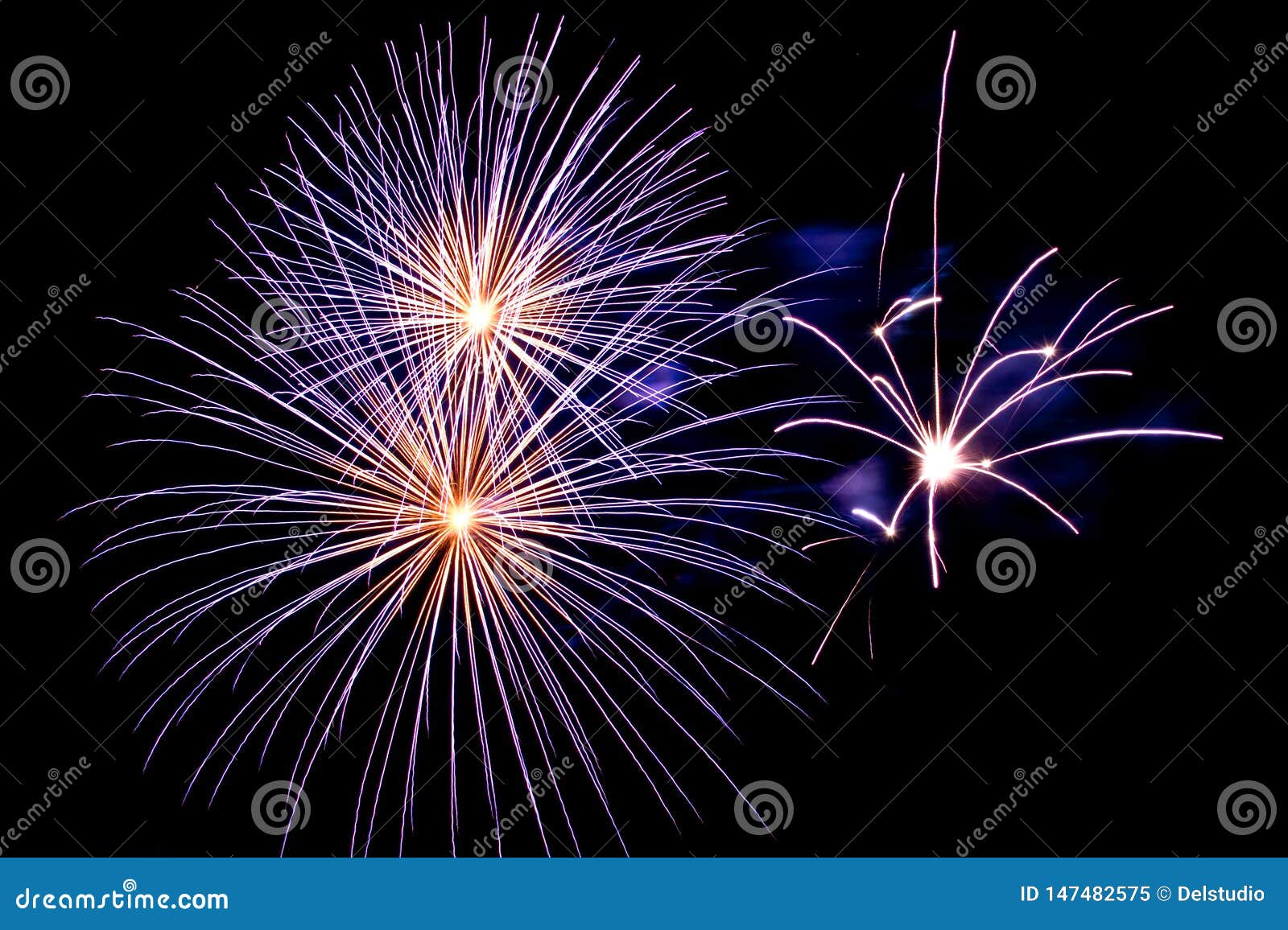 Purple Fireworks On Dark Sky Background. Background And Texture Royalty ...
