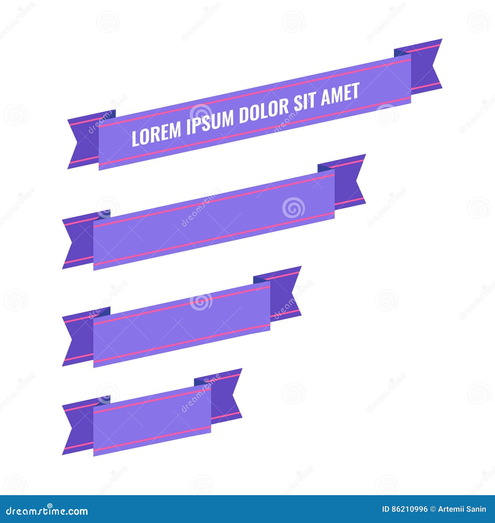 Purple Flat Ribbon Banners Set. Retro Vector Illustration. Stock Vector ...