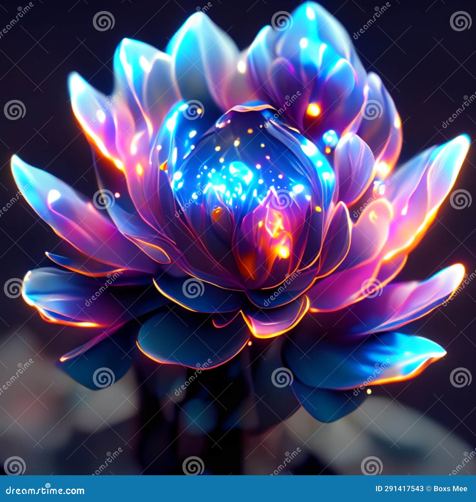 Purple Flower with Blue Light. 3d Rendering, 3d Illustration Stock ...