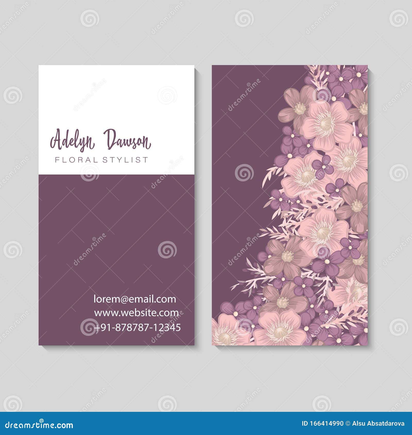 Purple Flower Business Cards Template Editorial Image - Illustration of ...