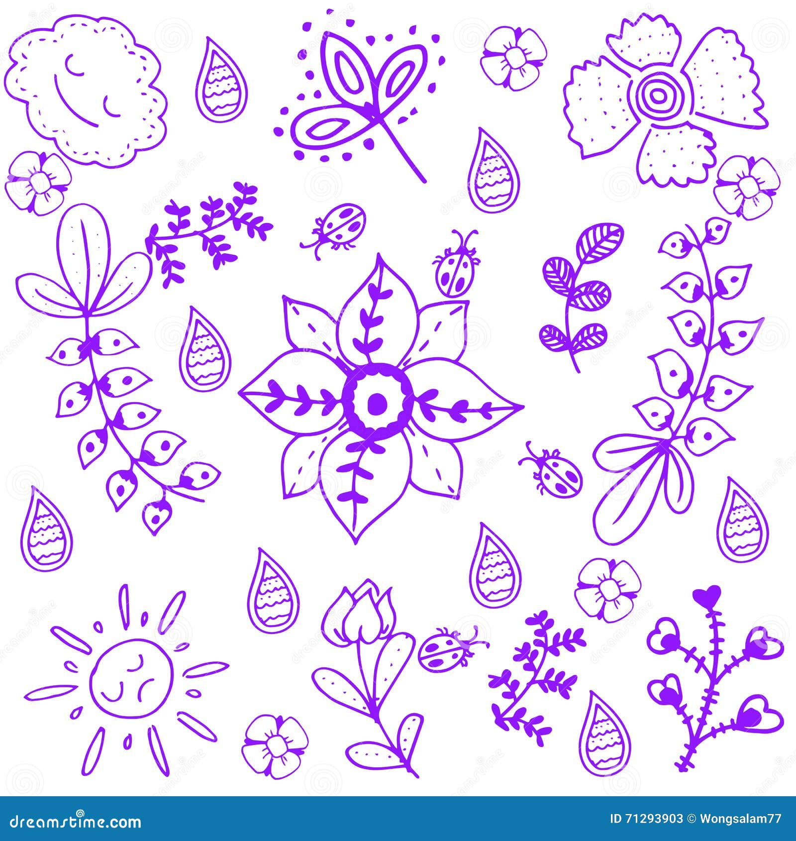 Purple Flower of Doodle Art Stock Vector - Illustration of decoration ...