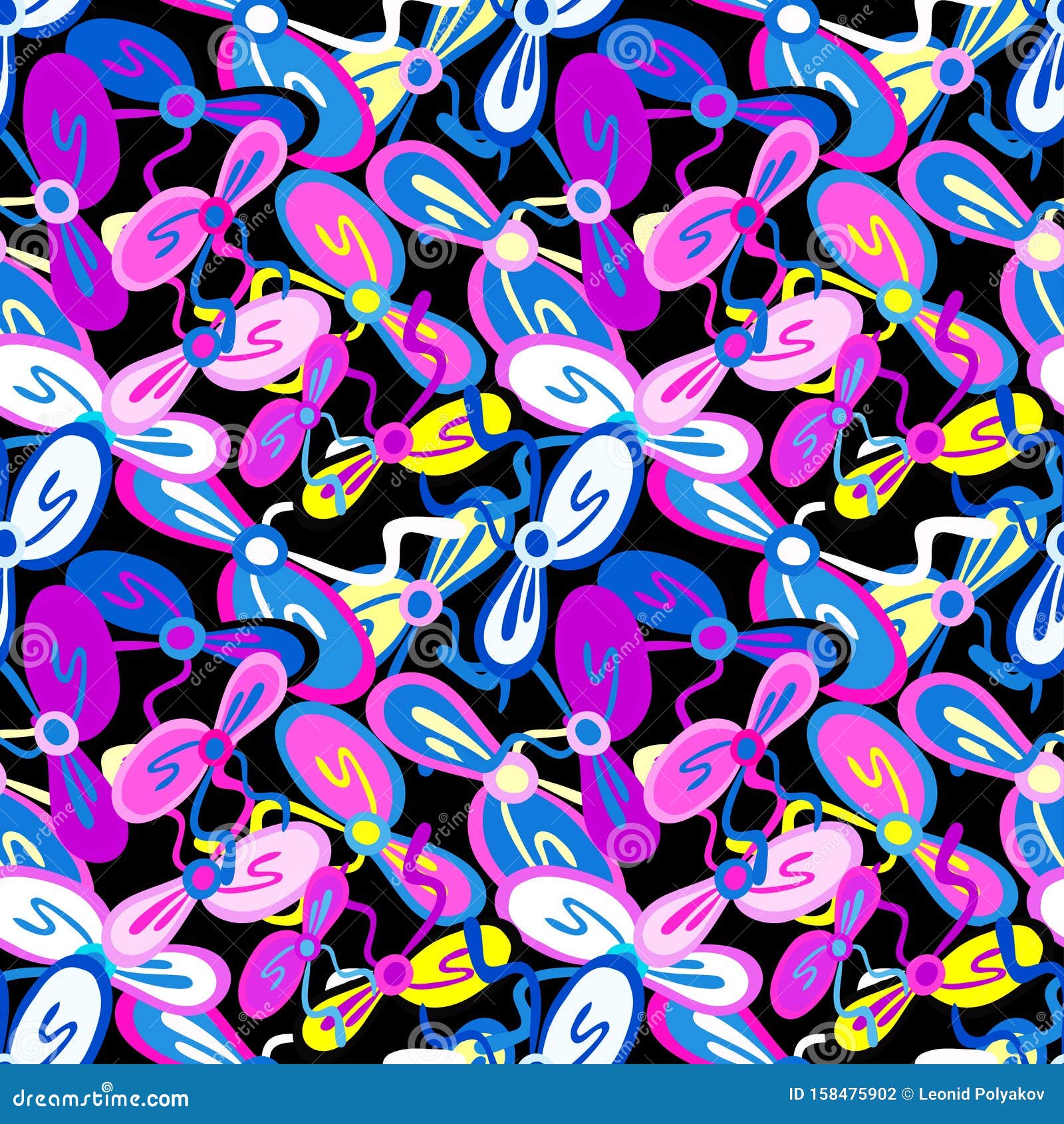 Purple Flowers Abstract Graffiti Seamless Pattern Stock Illustration ...