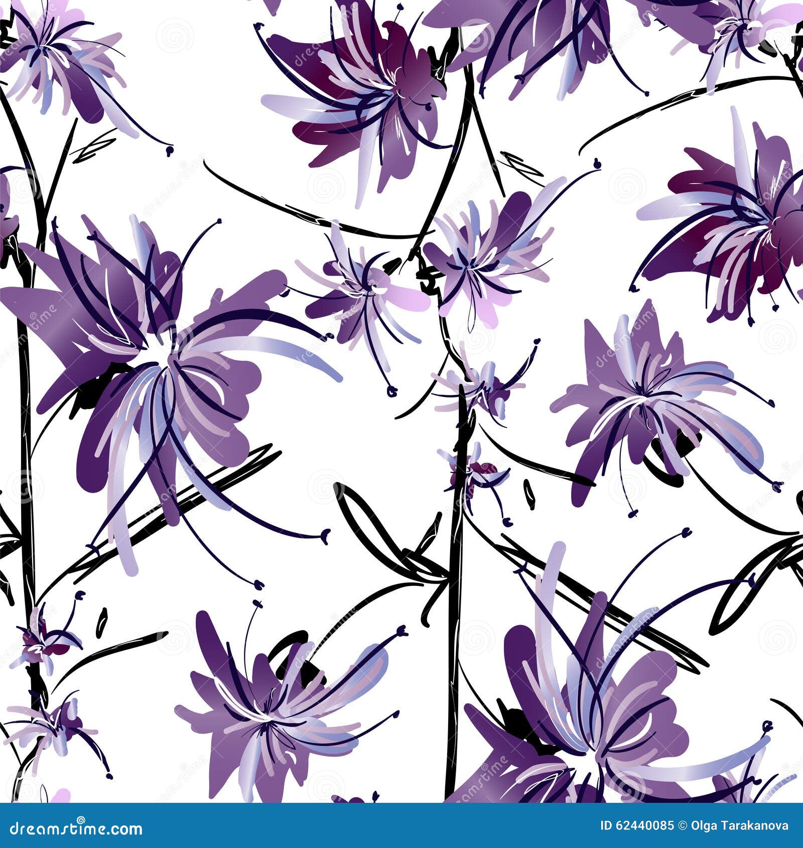 Purple flowers stock vector. Illustration of ornate, flower - 62440085