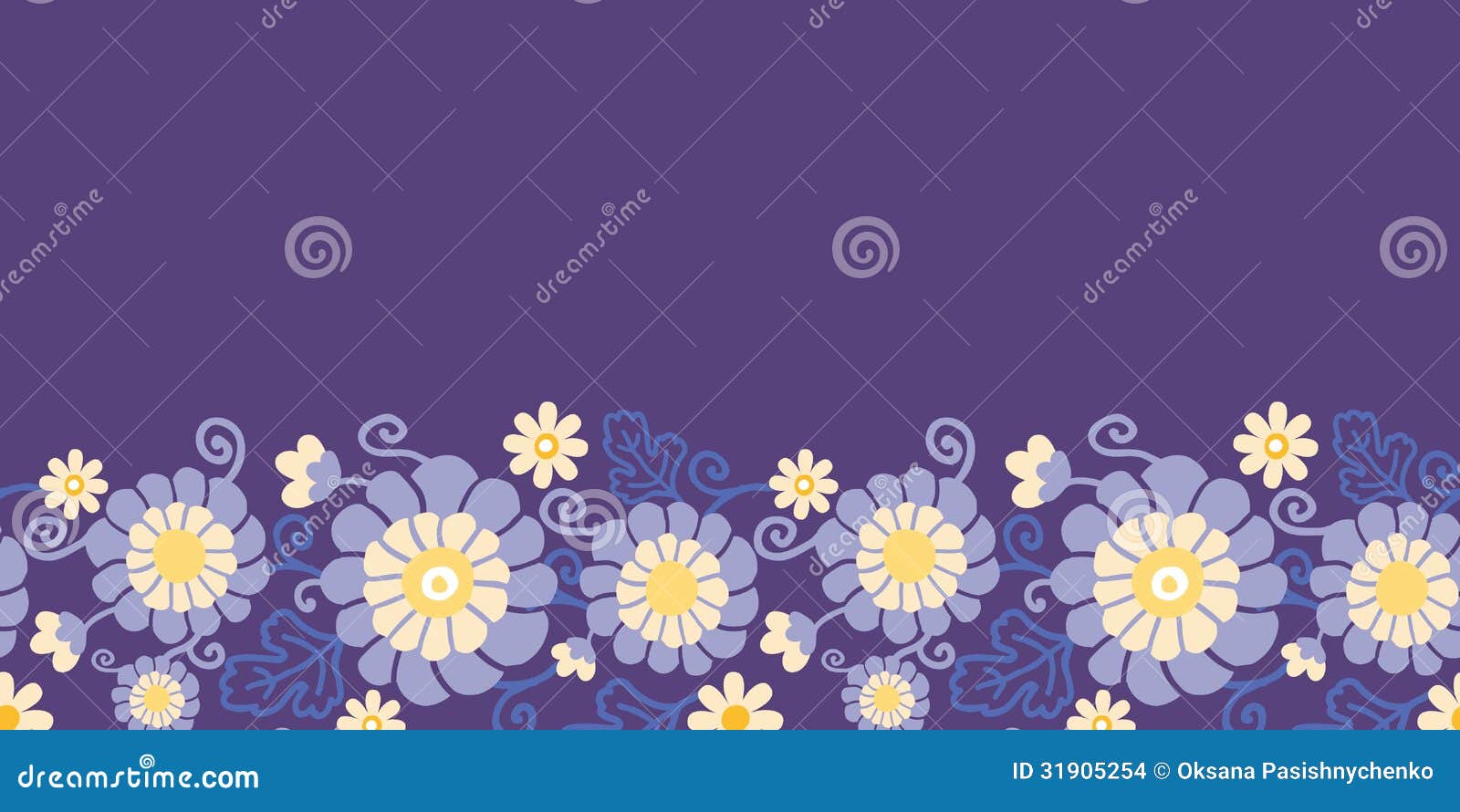 Purple Flowers and Leaves Horizontal Seamless Stock Vector ...