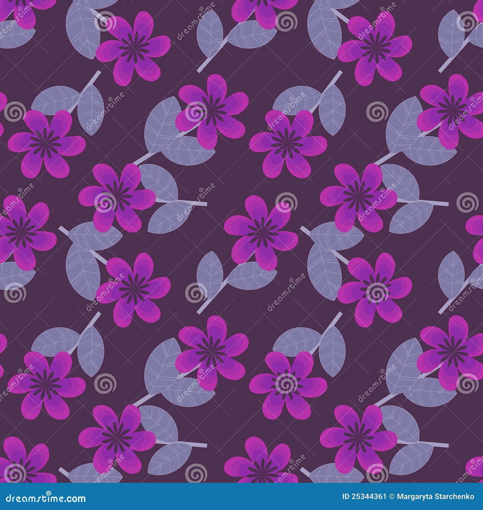 Purple flowers pattern stock vector. Illustration of leaves - 25344361