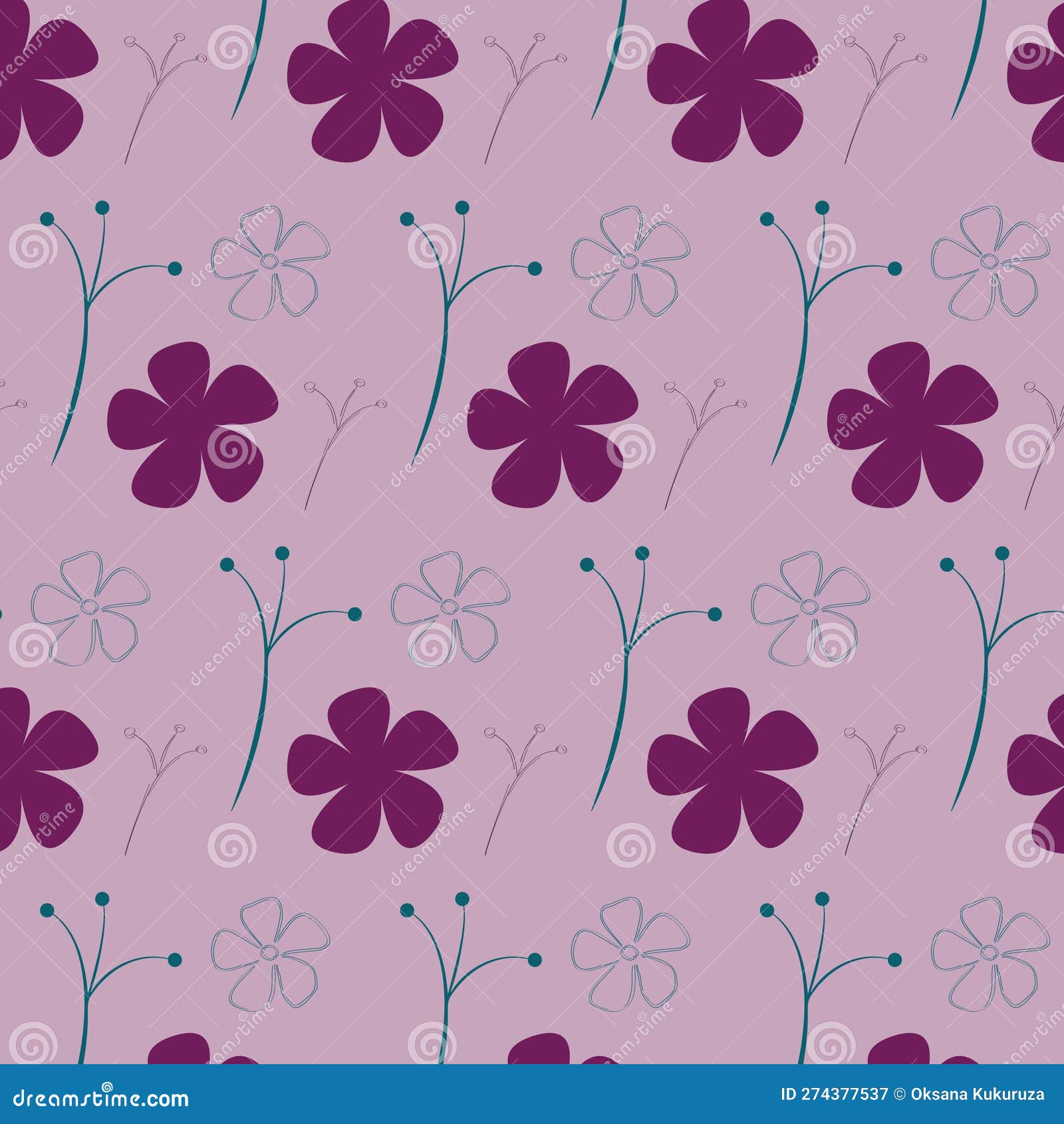 Purple Flowers with a Seamless Pattern on Purple Background. Repeating ...