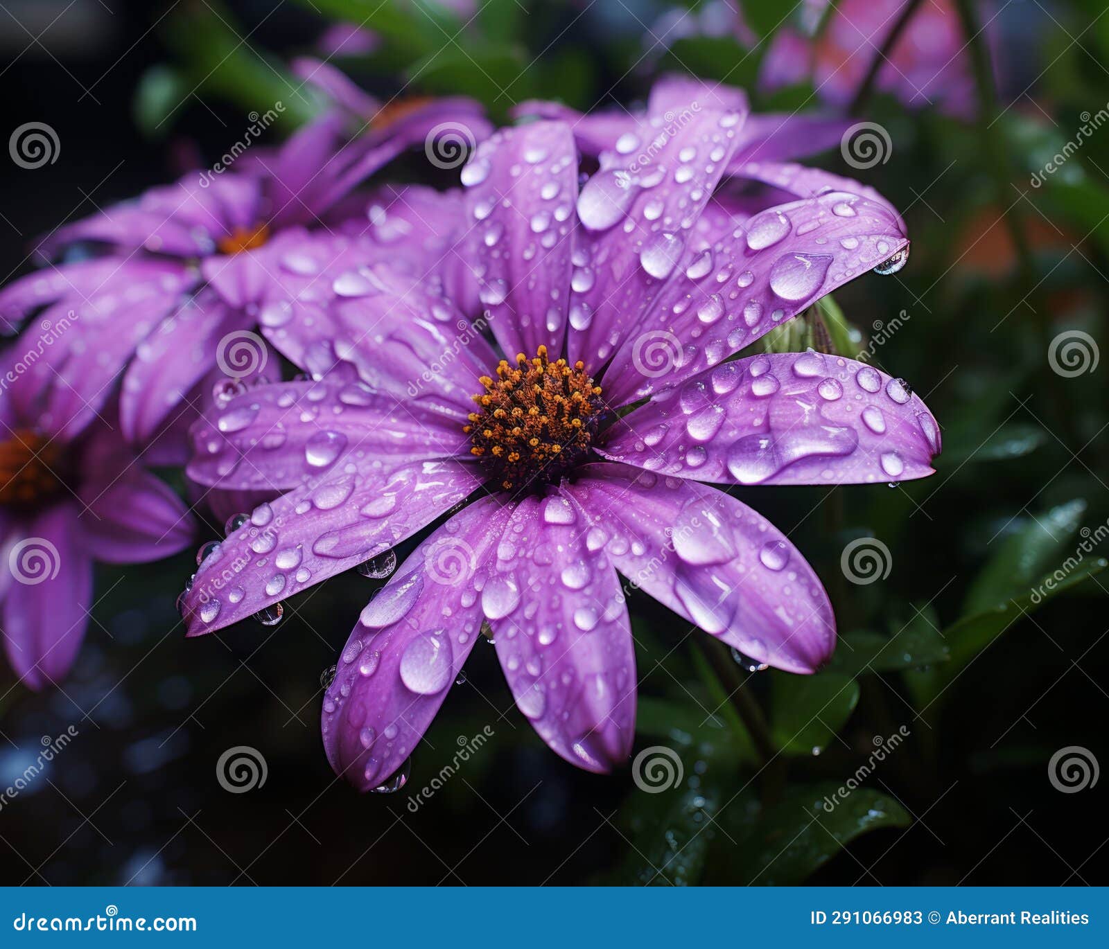 Purple Flowers with Water Droplets on Them Stock Illustration ...