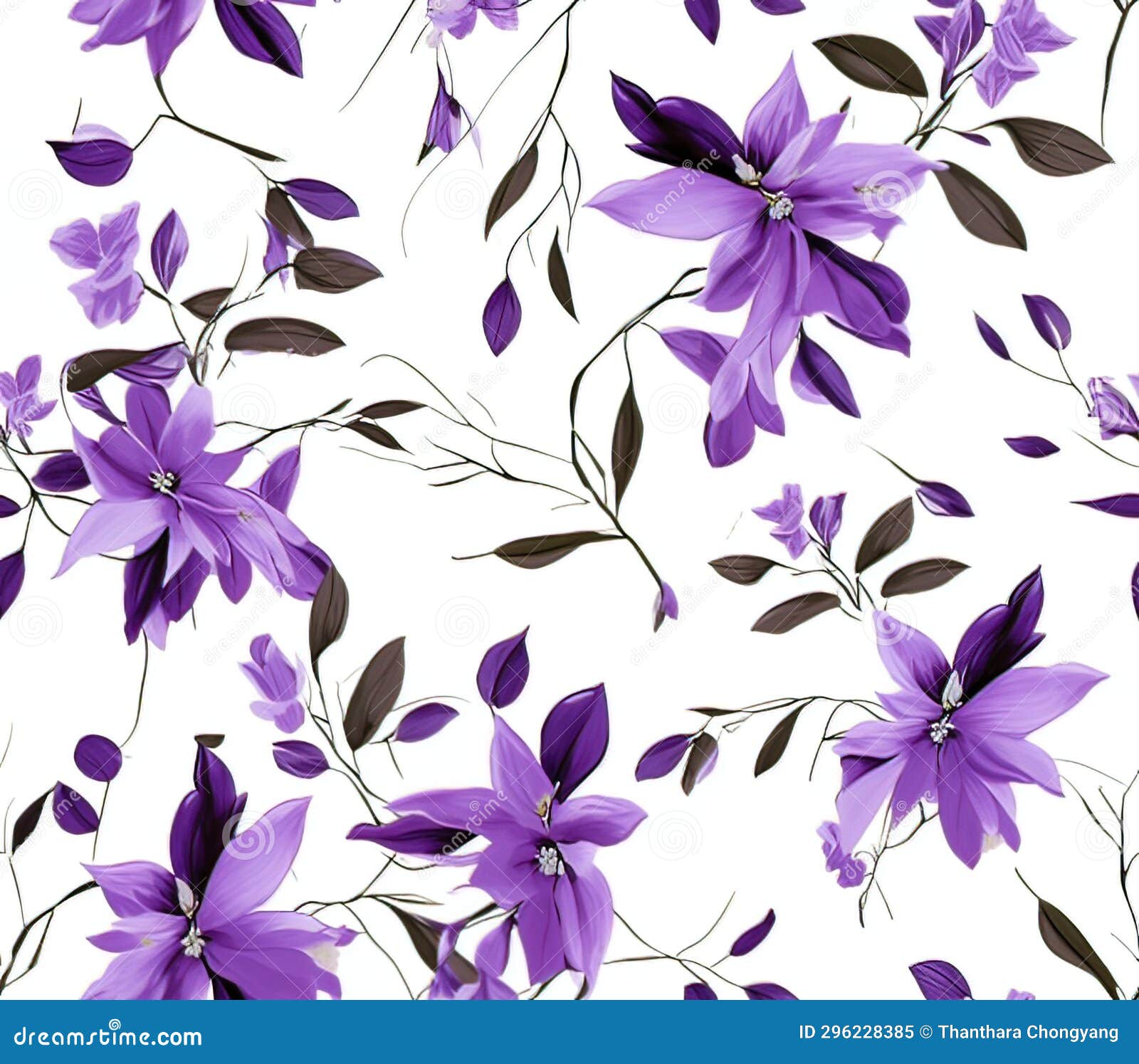 Purple Flowers on White Background Seamless Pattern, Generative AI ...