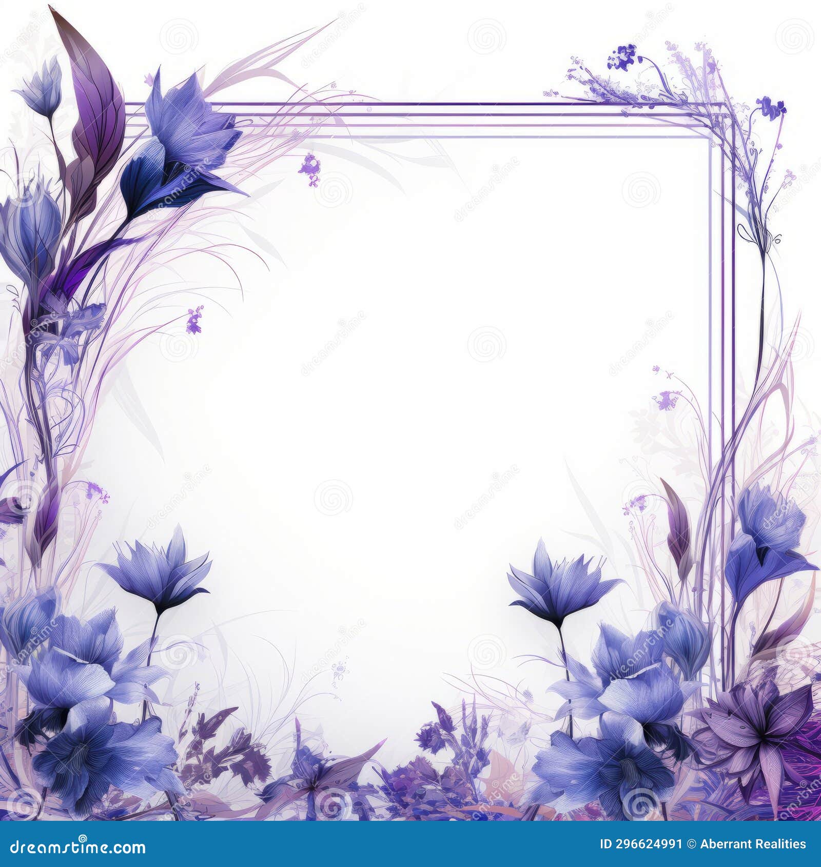 A Purple Frame with Flowers and Leaves on a White Background Stock ...