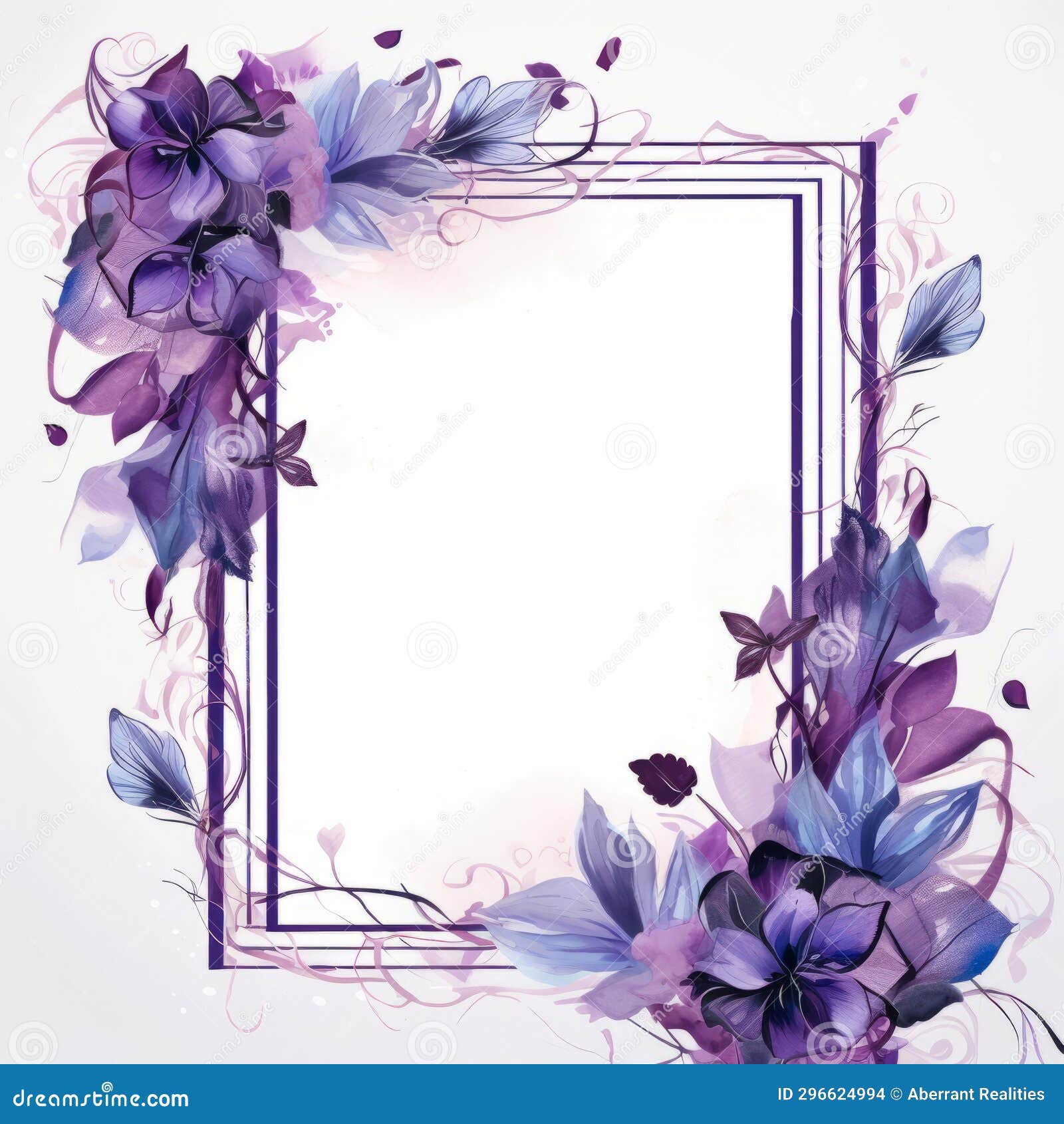A Purple Frame with Flowers and Leaves on a White Background Stock ...