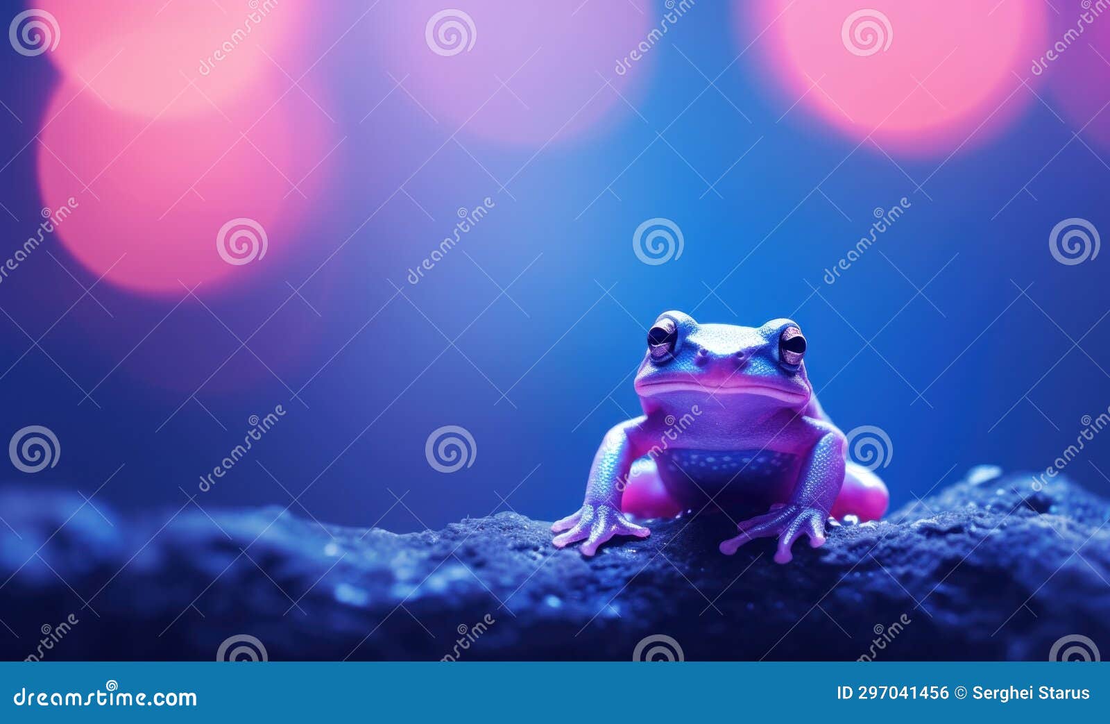 A Purple Frog Sitting on a Rock in Front of Pink Lights, AI Stock ...