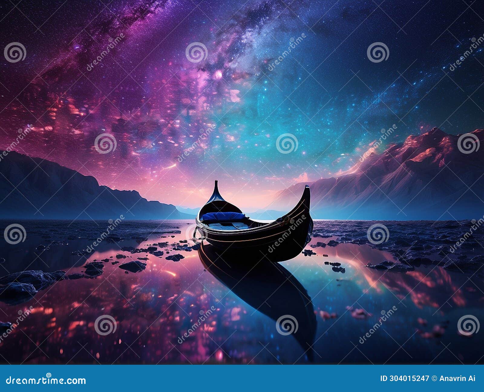 Purple Galactic Gondola. Surreal Cosmic Boat. AI Generated Stock ...