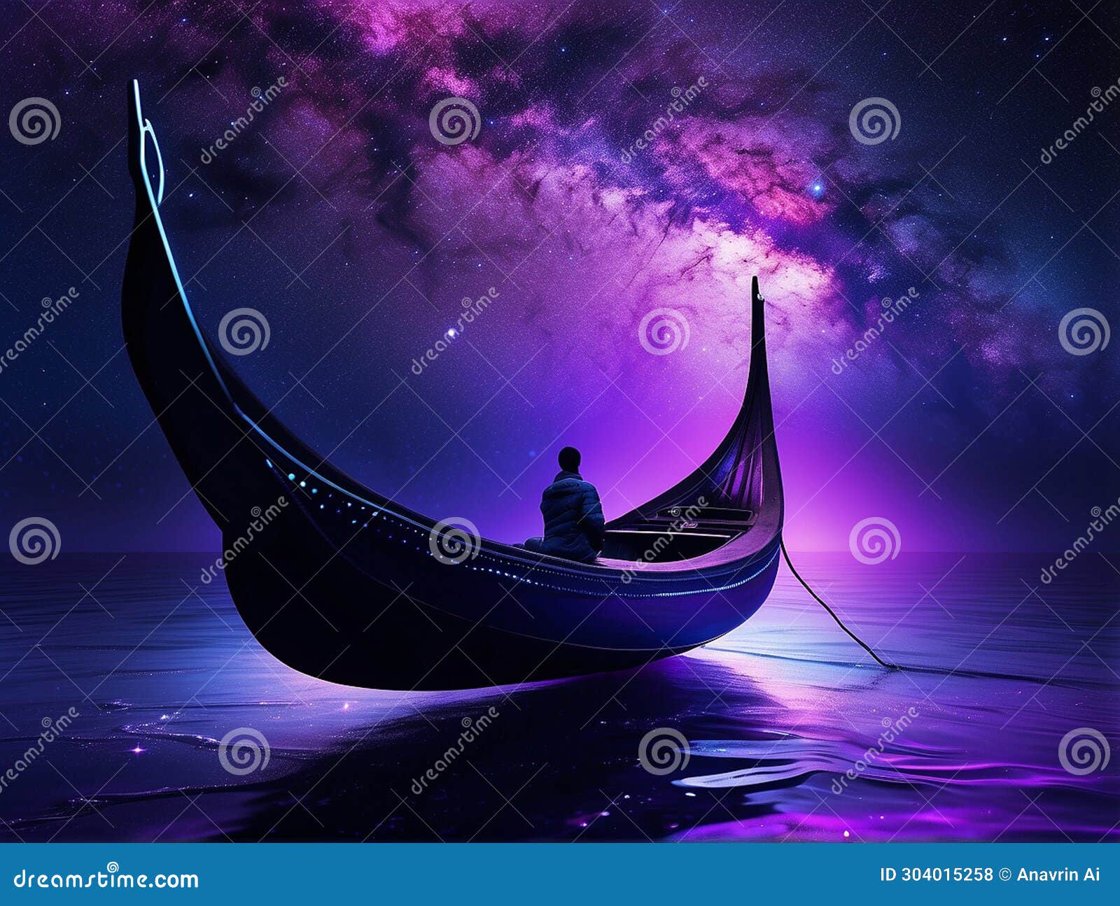 Purple Galactic Gondola. Surreal Cosmic Boat. AI Generated Stock ...