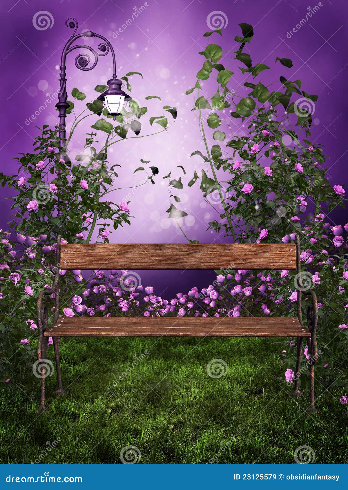 Purple Garden With A Bench Stock Image | CartoonDealer.com #23125579