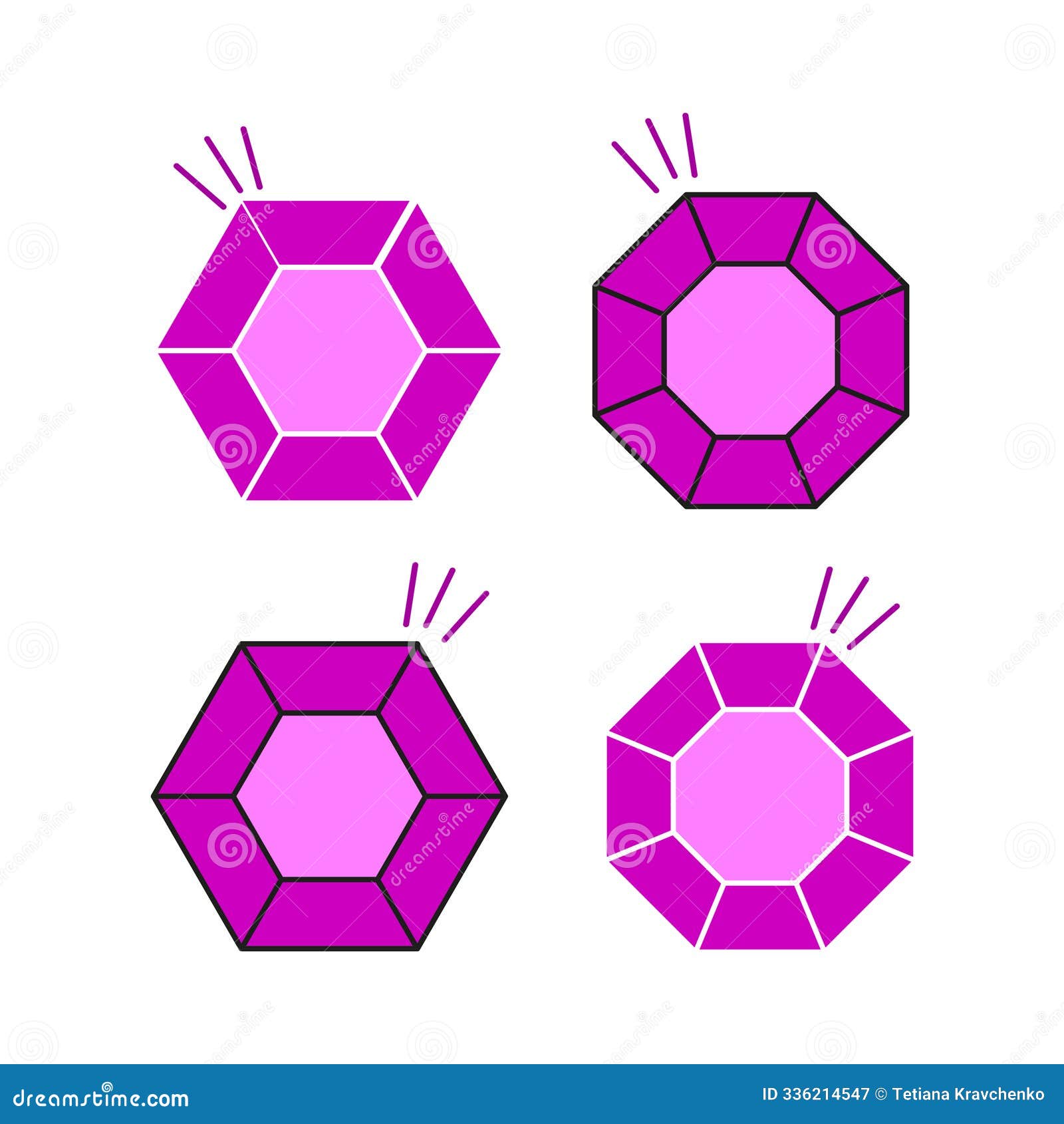 Purple Gem Icons. Hexagonal and Octagonal Shapes. Bright Pink Sparkle ...