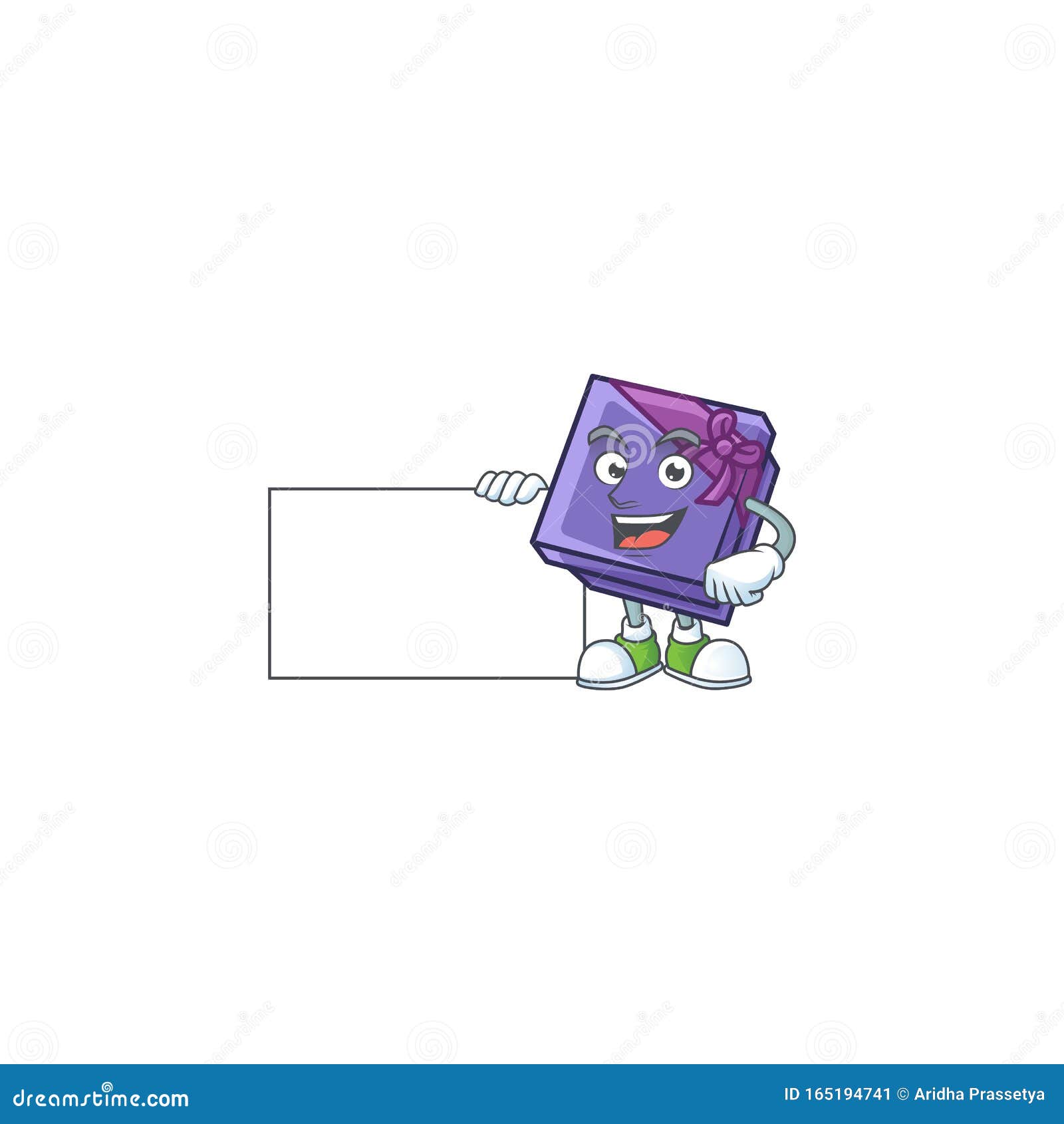 Purple Gift Box Cute Cartoon Character with a Board Stock Vector ...