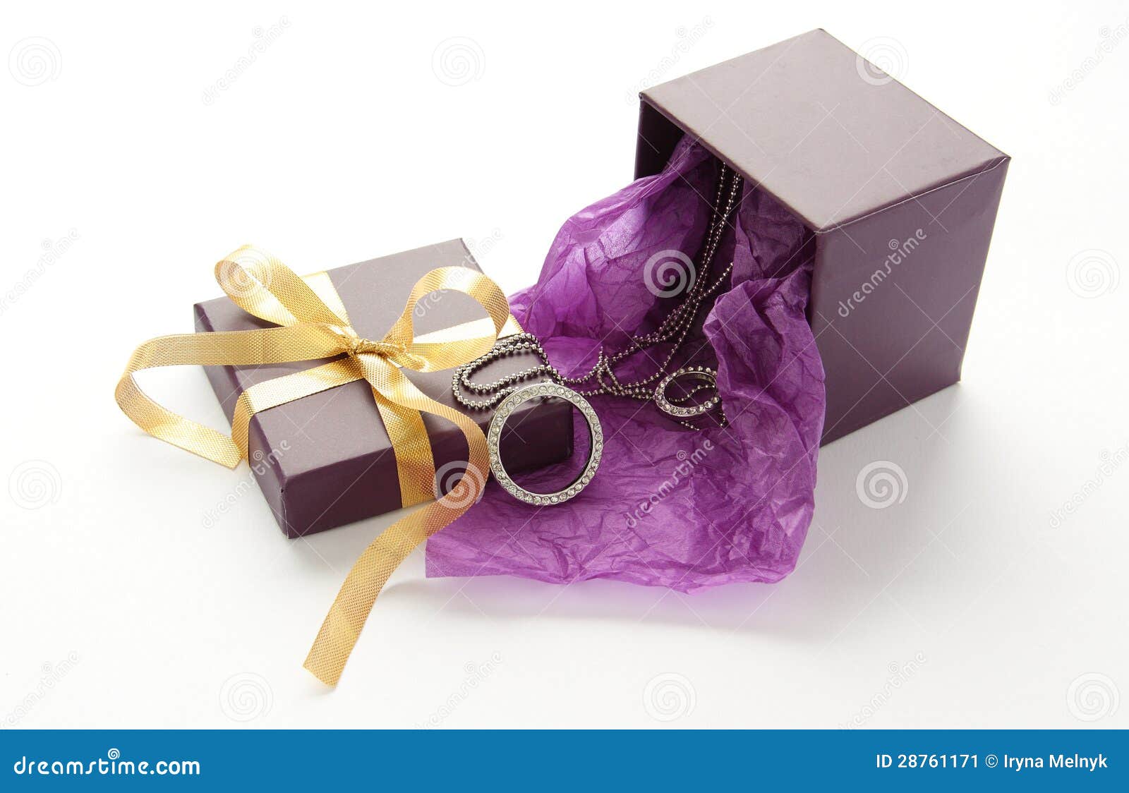 Purple Gift Box with Jewelry Stock Image - Image of open, holidays ...