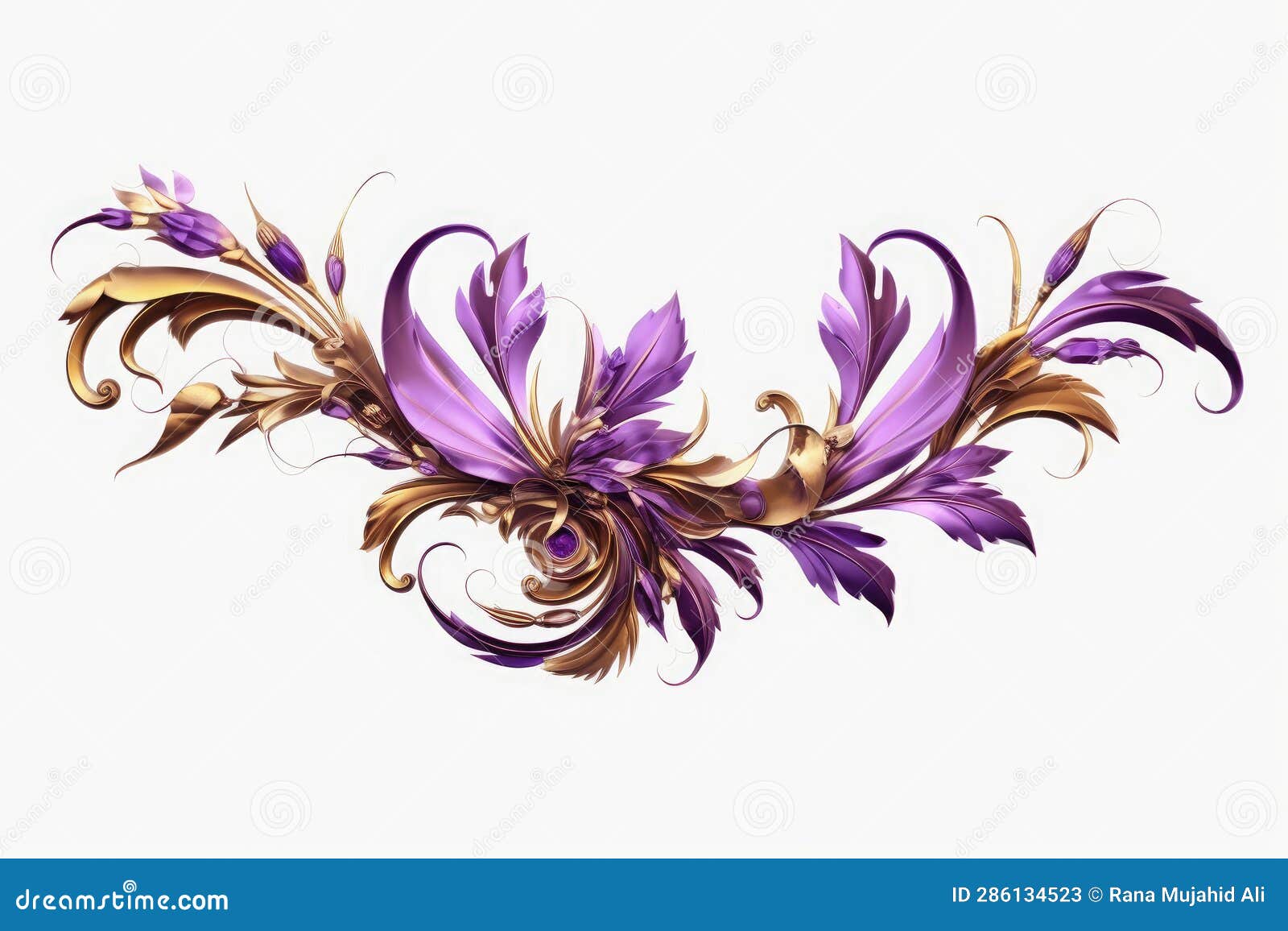 A Purple and Gold Border with Purple Flowers, Generative AI Stock ...