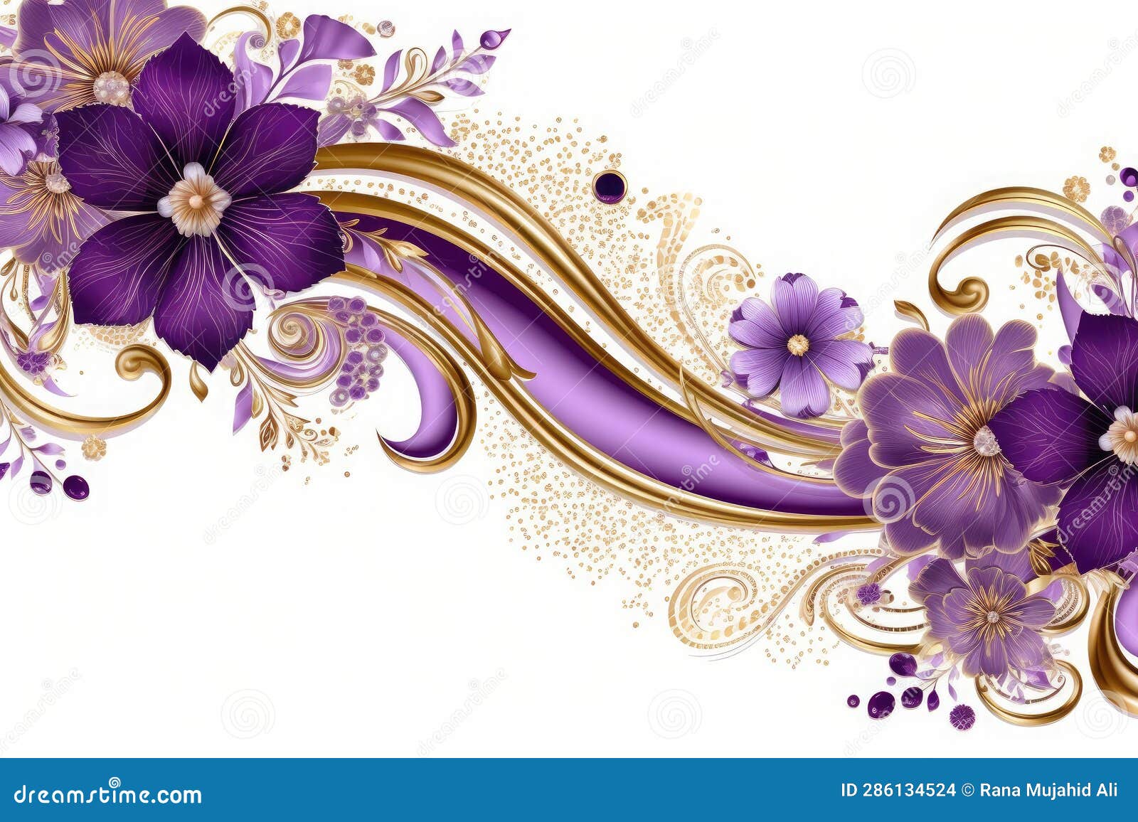 A Purple and Gold Border with Purple Flowers, Generative AI Stock ...