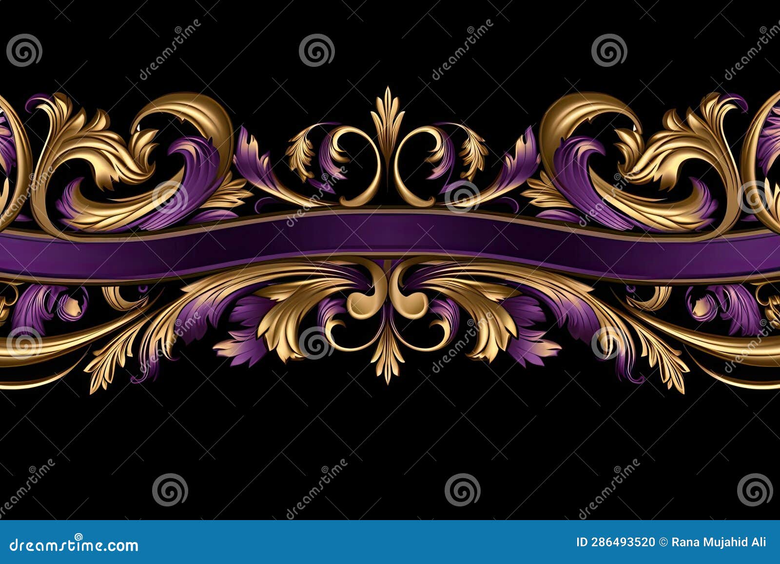 A Purple and Gold Border with Purple Flowers, Generative AI Stock ...