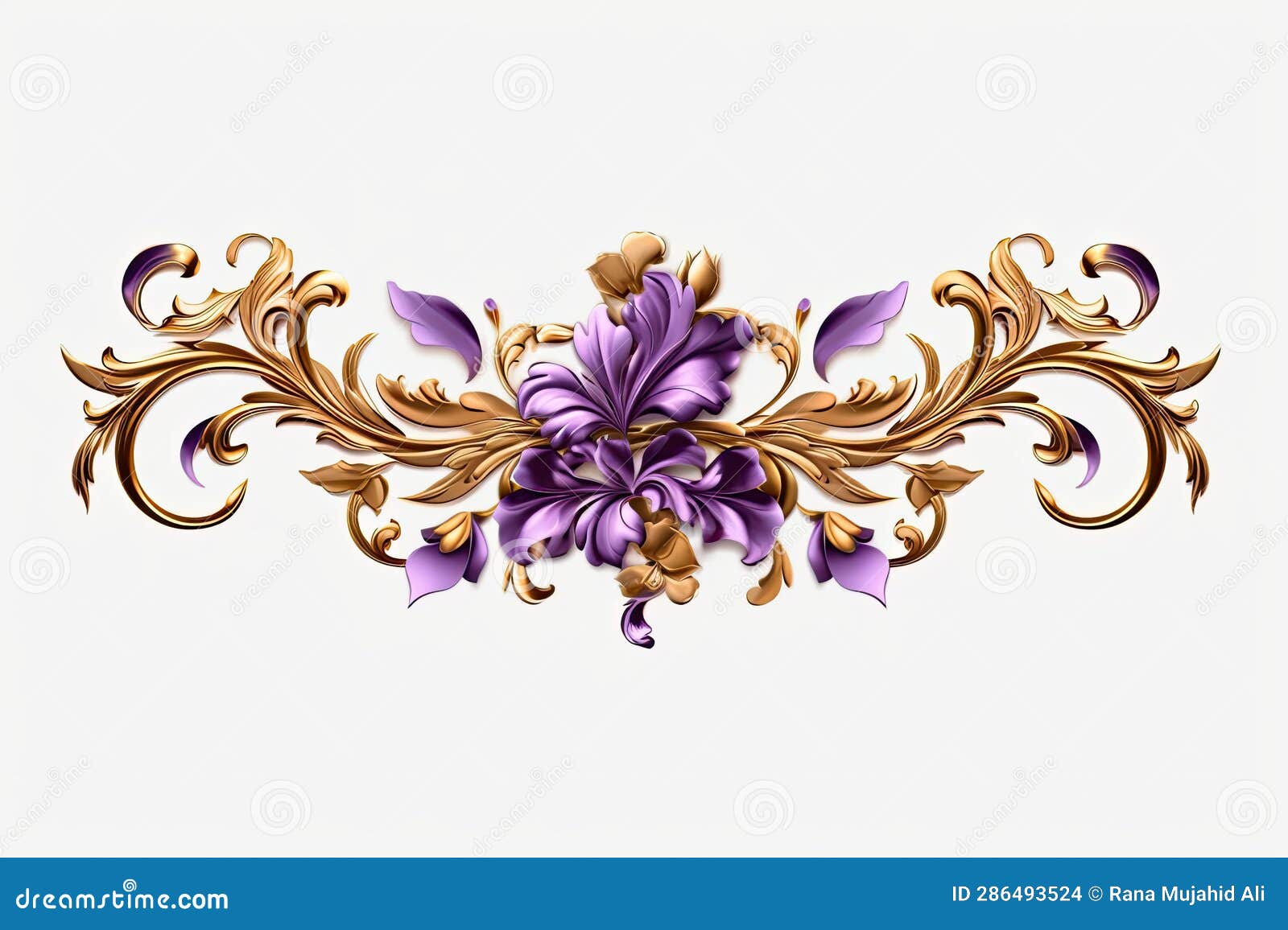 A Purple and Gold Border with Purple Flowers, Generative AI Stock ...