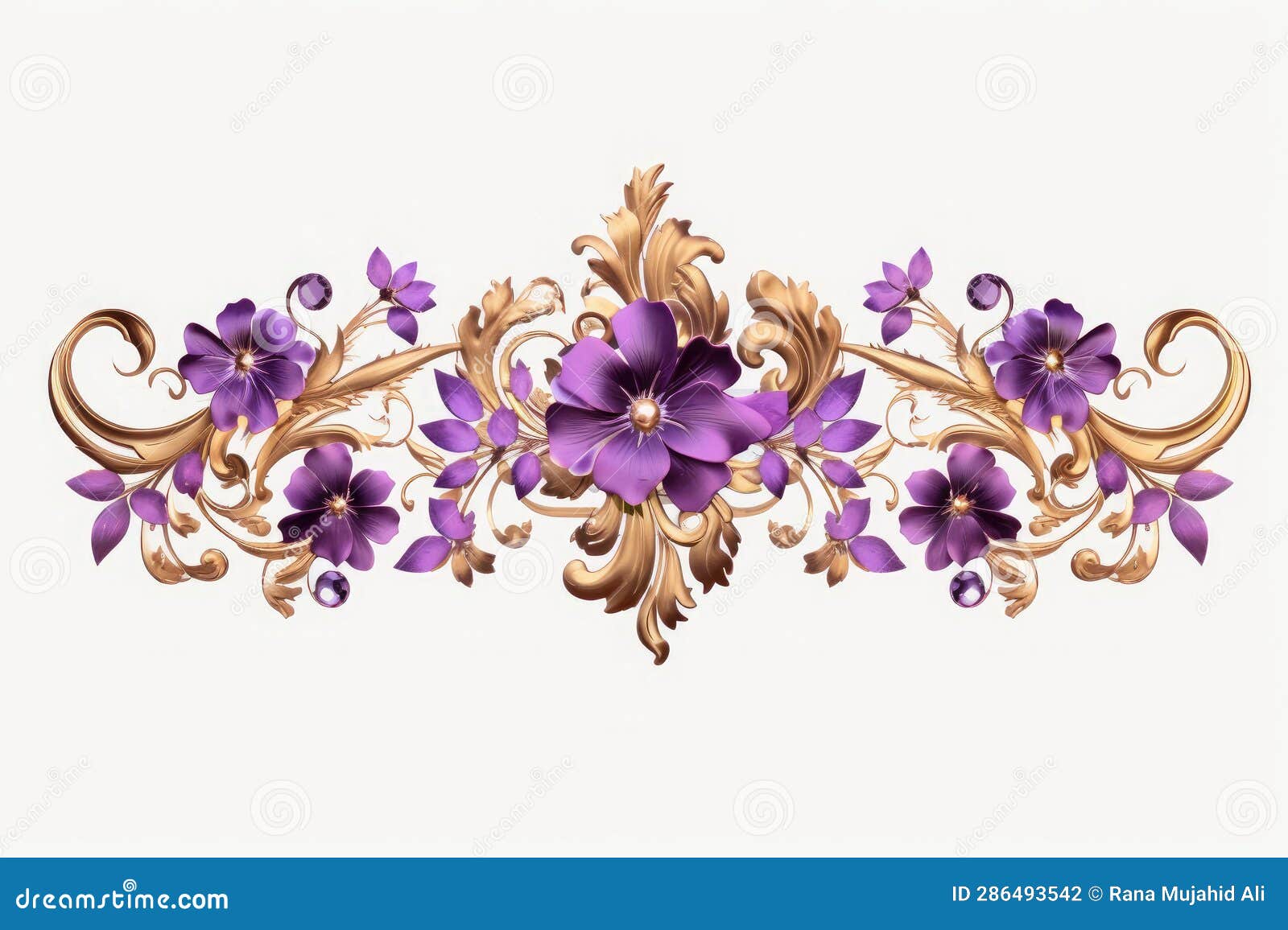 A Purple and Gold Border with Purple Flowers, Generative AI Stock ...