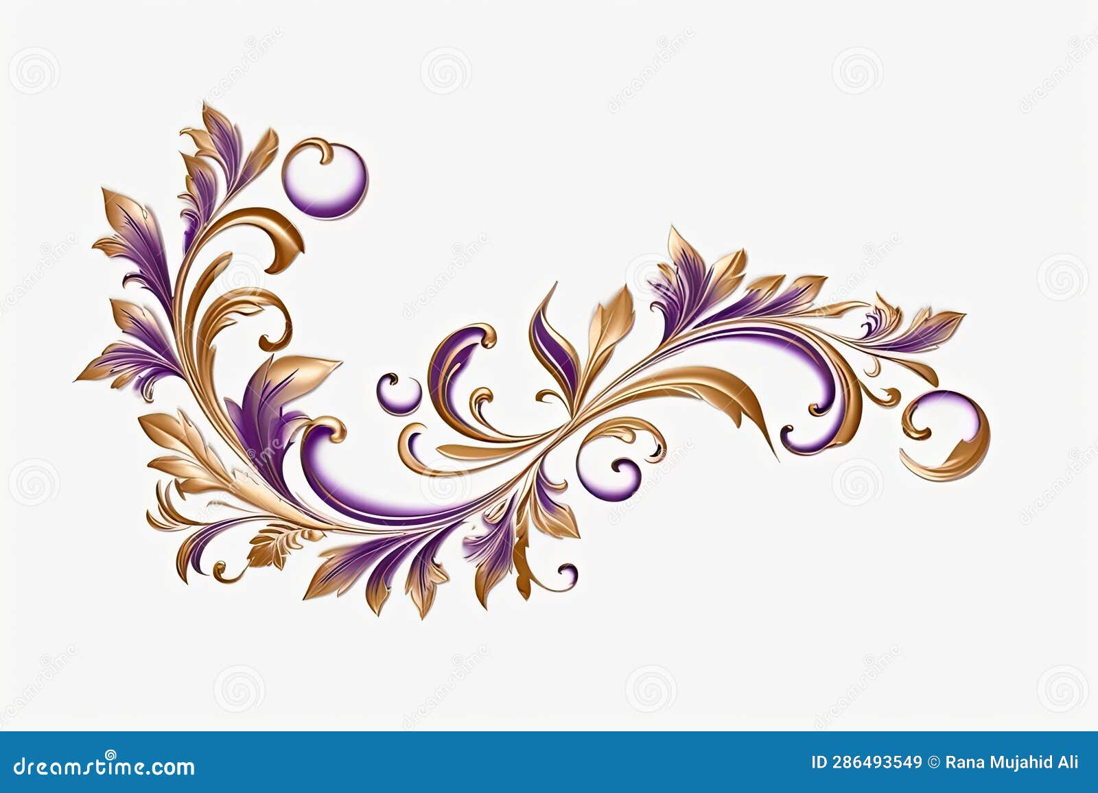 A Purple and Gold Border with Purple Flowers, Generative AI Stock ...