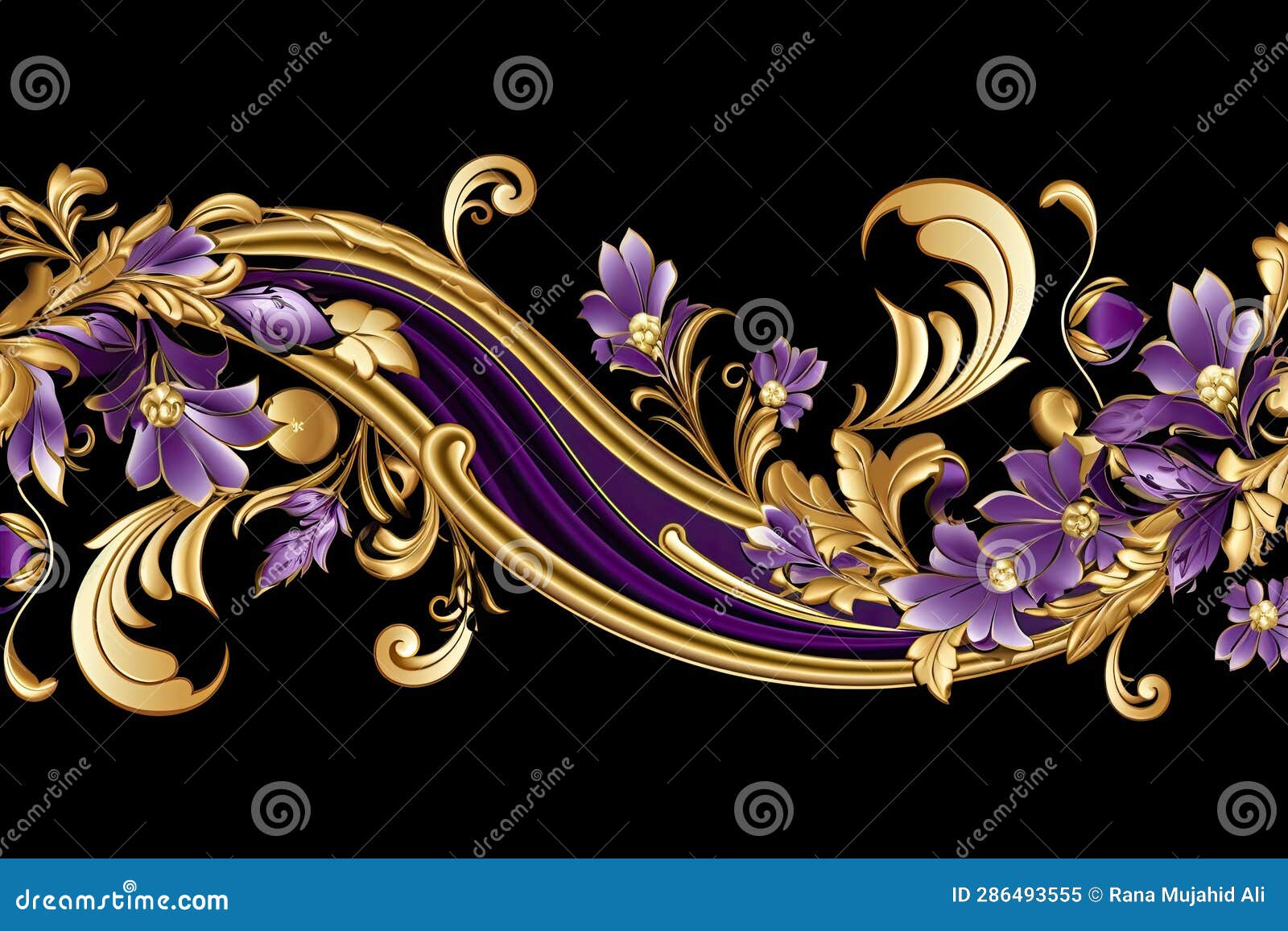 A Purple and Gold Border with Purple Flowers, Generative AI Stock ...
