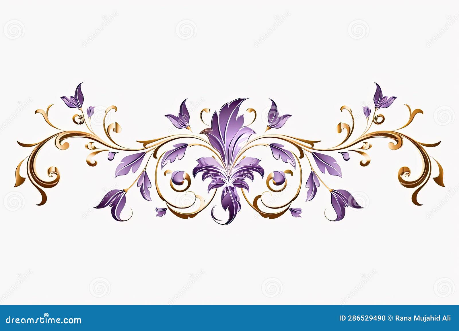A Purple and Gold Border with Purple Flowers, Generative AI Stock ...