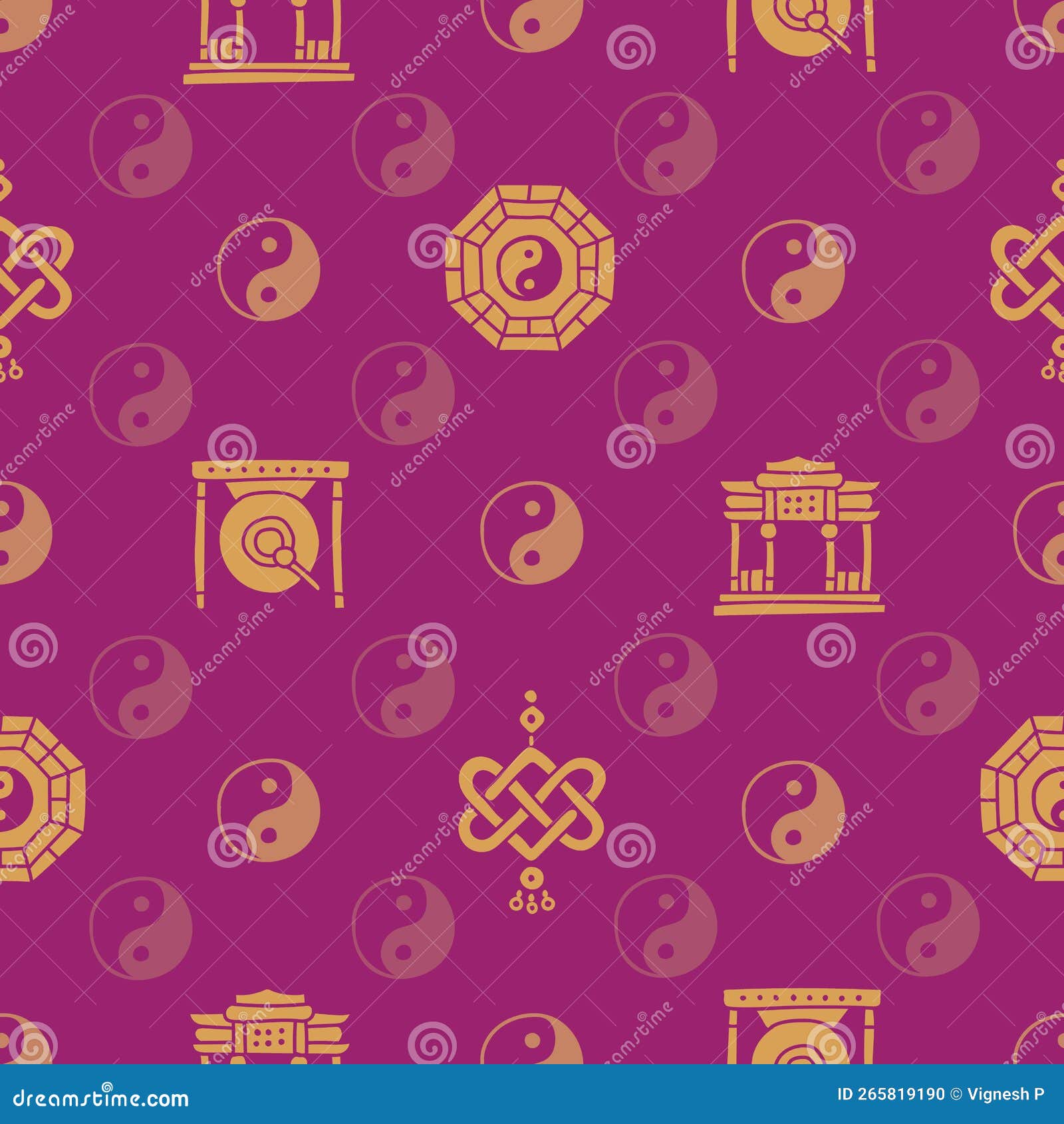 Purple and Gold Vector Chinese Philosophical Repeat Pattern Design ...