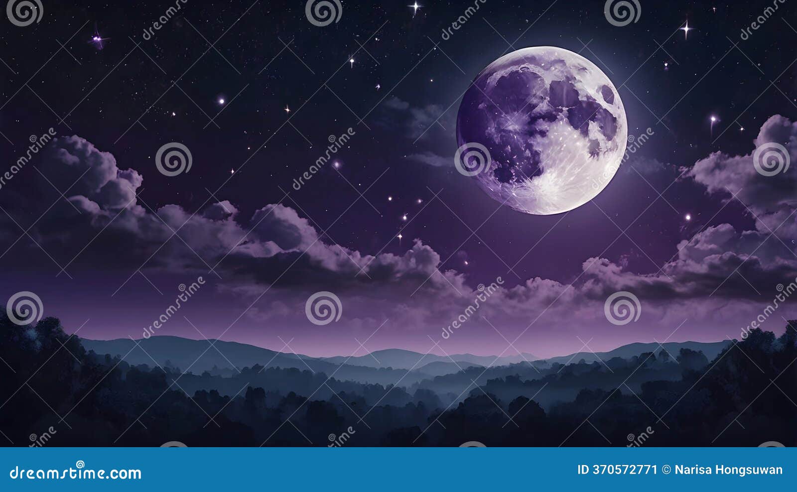 Purple Gradient Mystical Moonlight Sky With Clouds And Stars Background ...