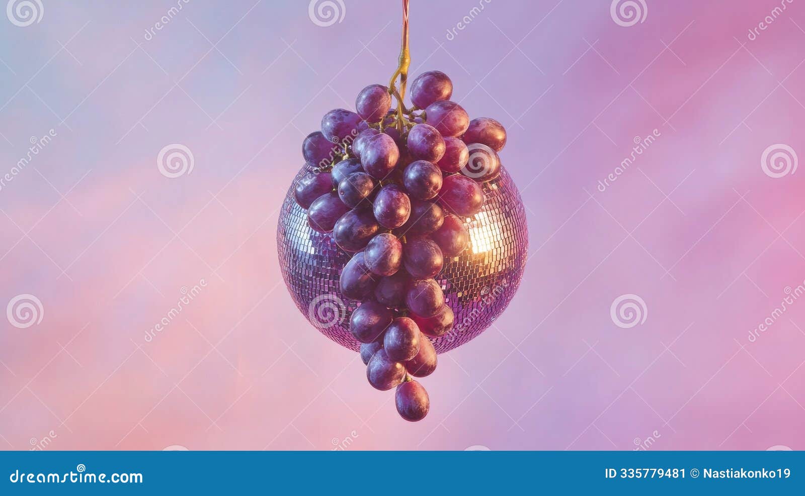Purple Grapes on a Disco Ball, Vibrant Pastel Background. Creative ...