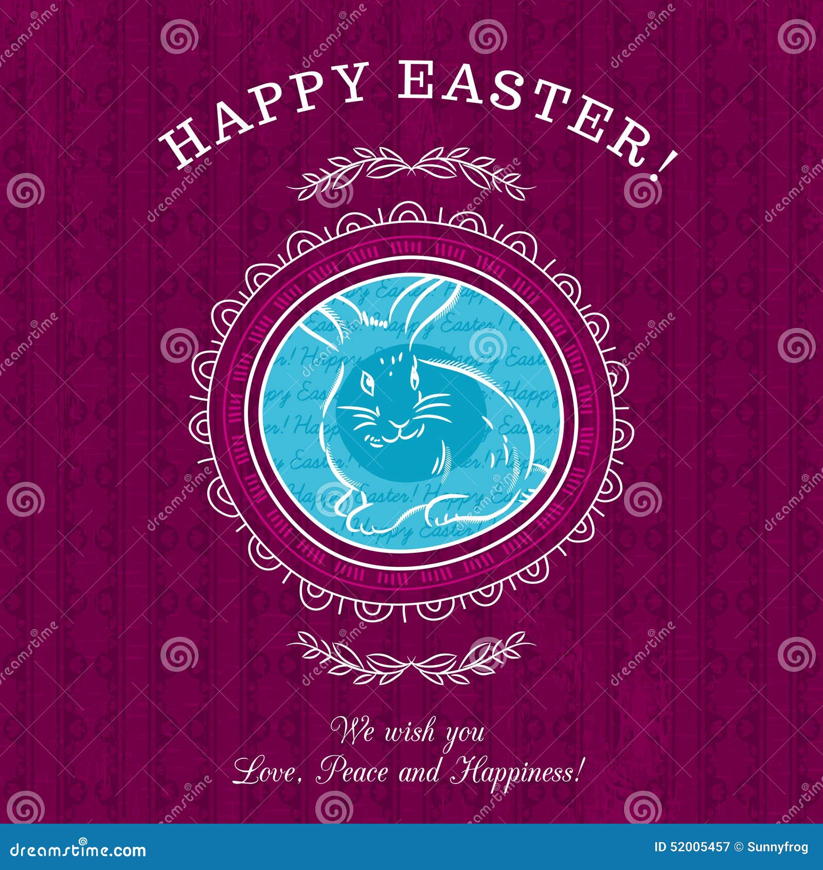 Purple Greetings Card for Easter Day with Rabbit Stock Vector ...