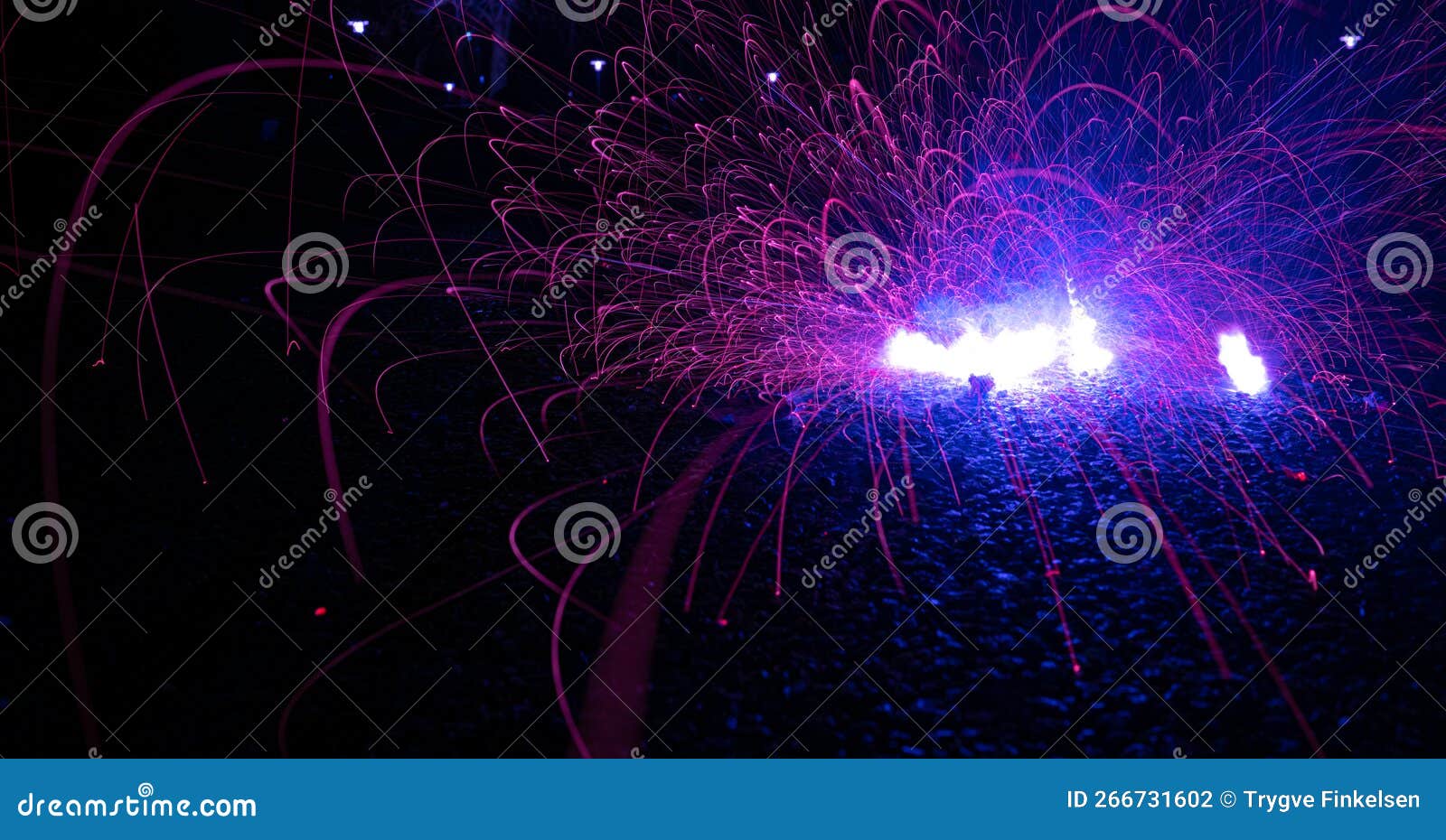 Purple Ground Fireworks on Asphalt.. Stock Photo - Image of fire ...