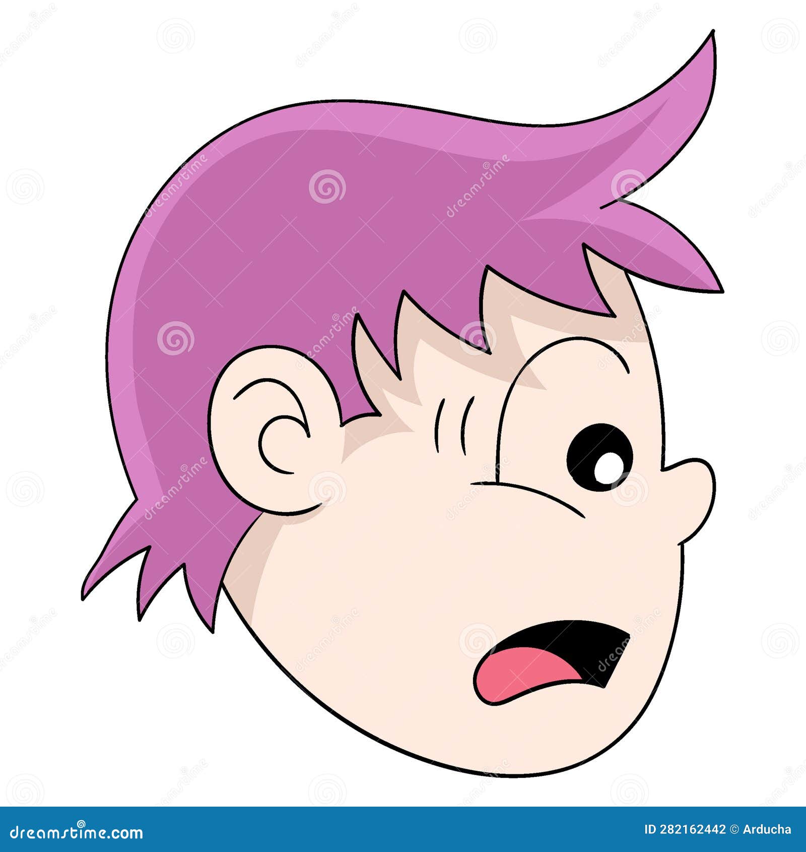 Purple Haired Scared Face Boy Head Emoticon Stock Vector - Illustration ...