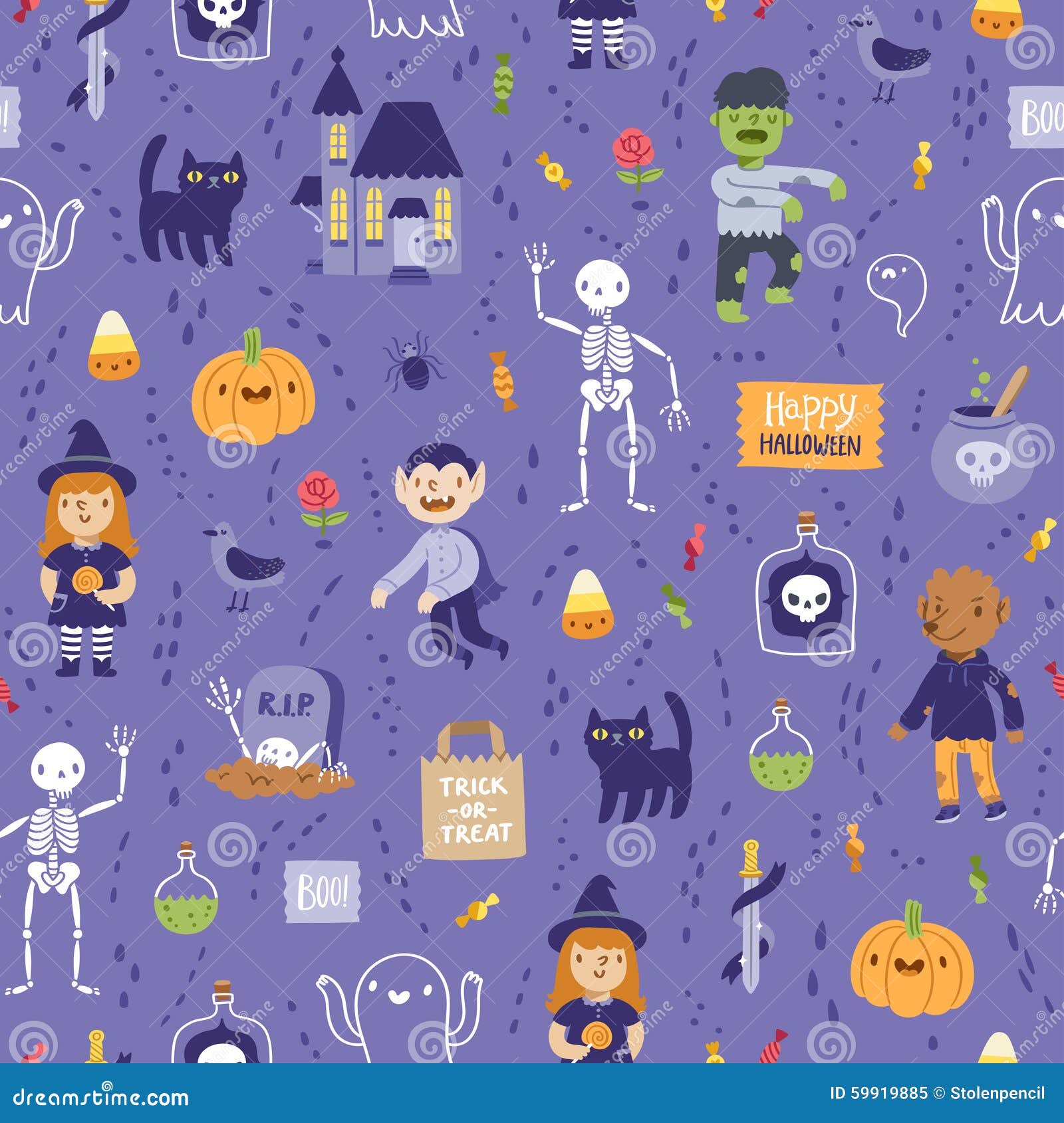 Purple Halloween Seamless Super Pattern Stock Vector - Illustration of ...