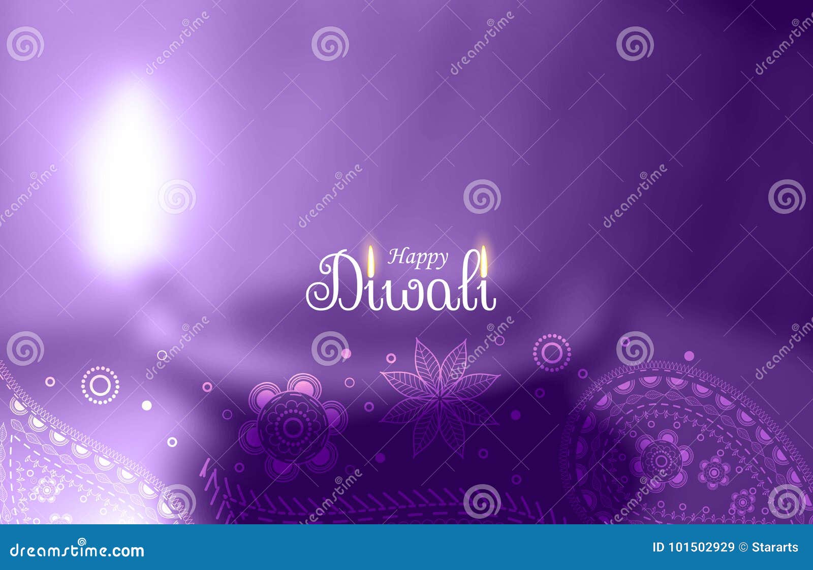 Purple Happy Diwali Greeting with Blurred Diya Stock Vector ...