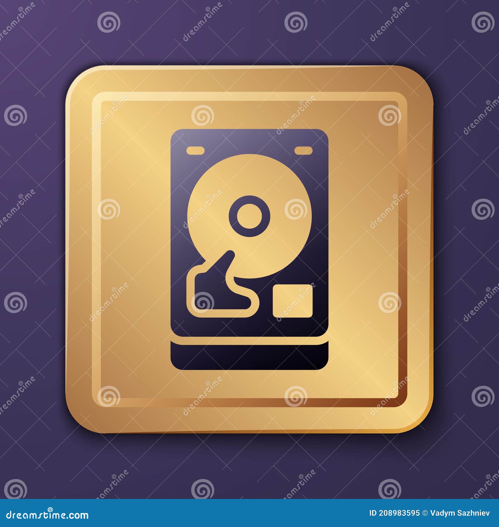 Purple Hard Disk Drive HDD Icon Isolated on Purple Background. Gold ...