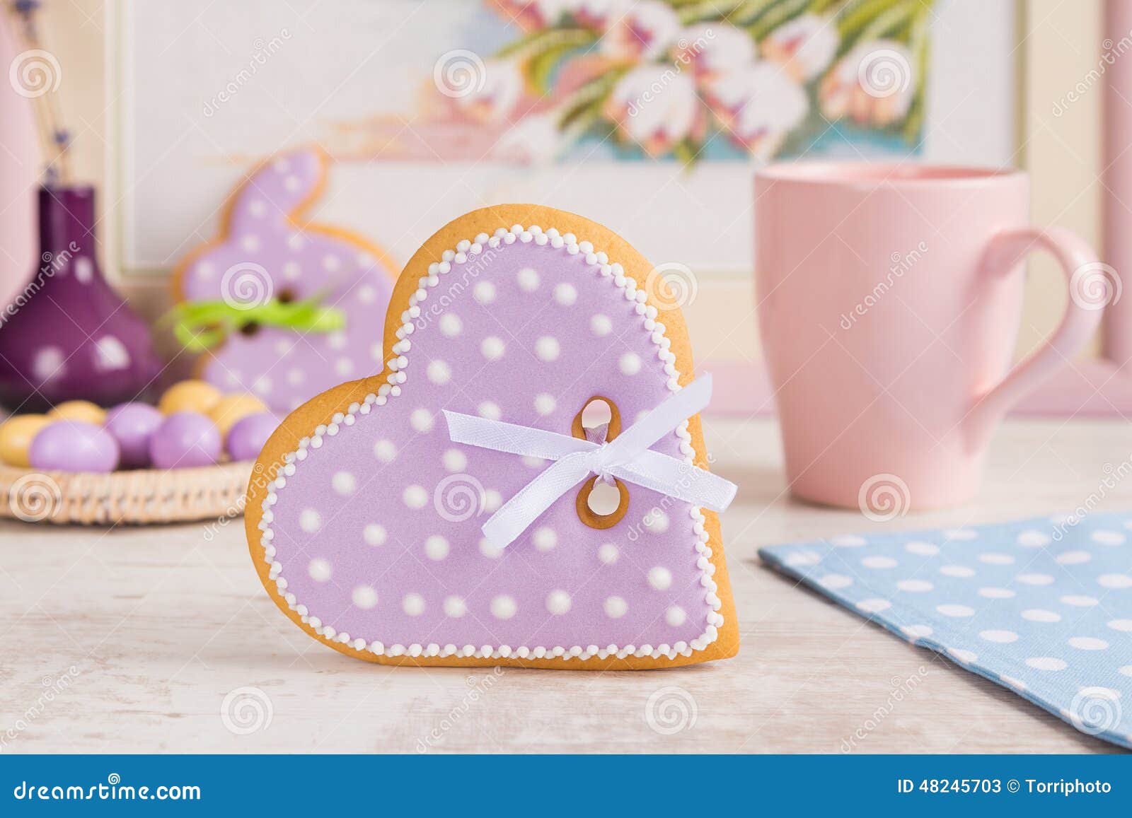 Purple Heart Gingerbread Cookie Stock Image - Image of bakery, milk ...
