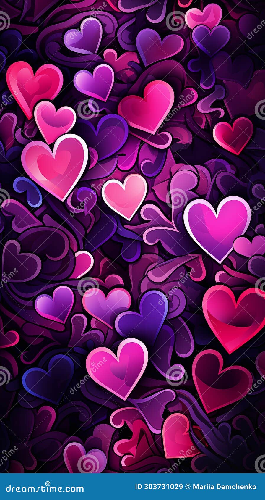Purple Hearts Pattern Background. Valentine S Day Card Stock Image ...