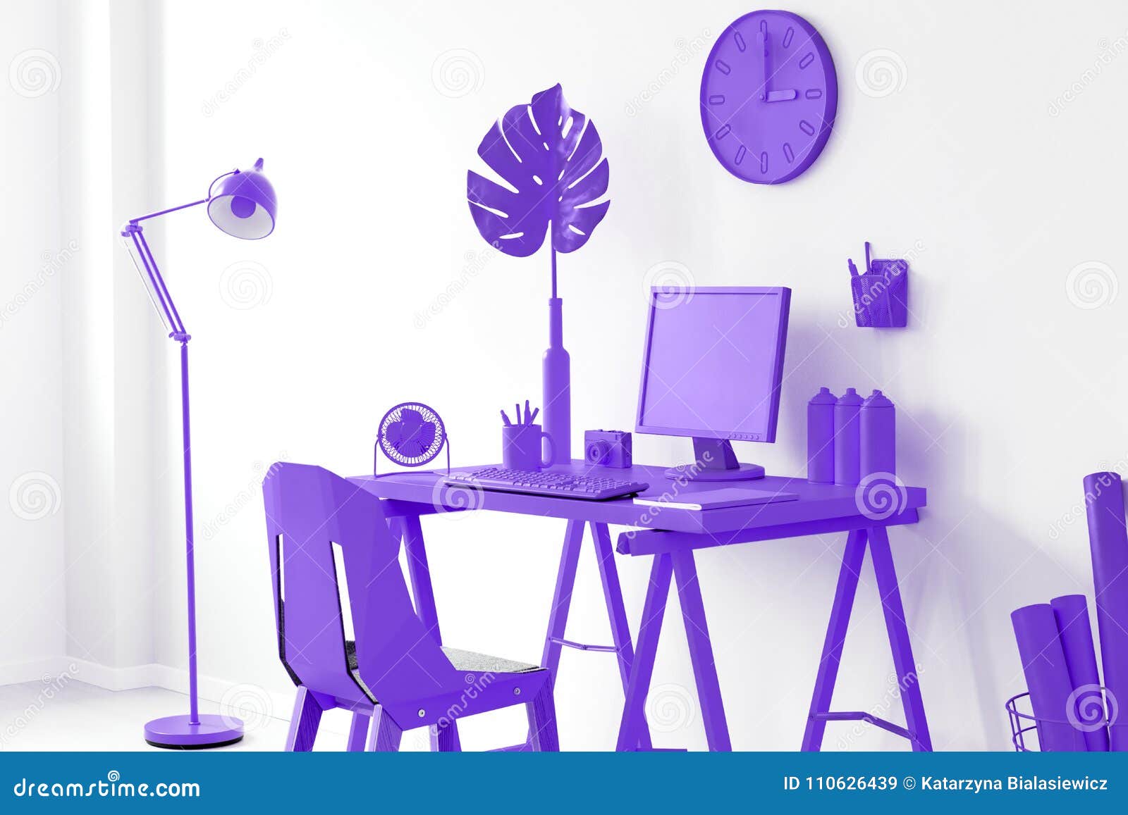 Purple Home Office Interior Stock Image - Image of home, abstract ...