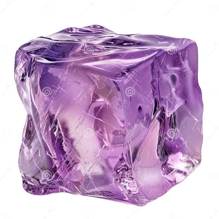 Purple Ice Cube Melting on White Background Reflecting Light Stock ...