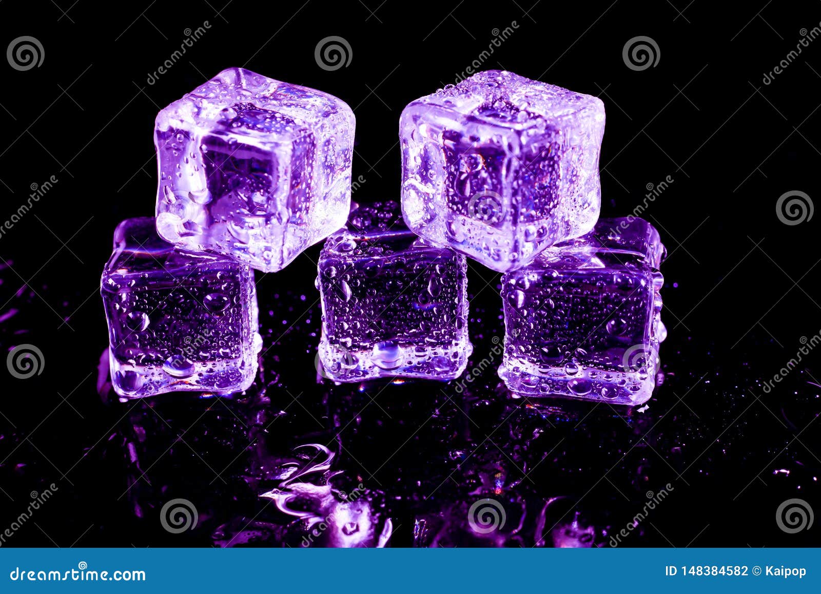 Purple Ice Cubes on a Black Table Stock Photo - Image of monochrome ...